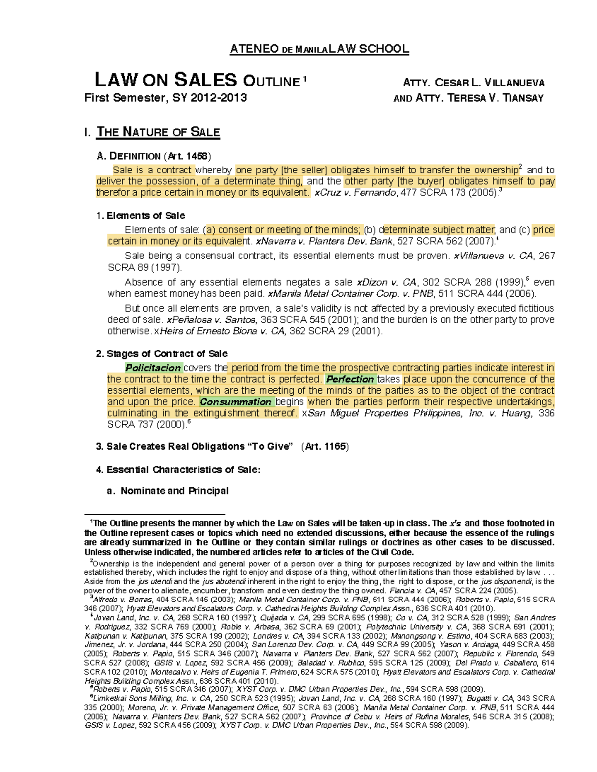 Sales Outline villanueva pdf copy - ATENEO DE MANILA LAW SCHOOL LAW ON ...