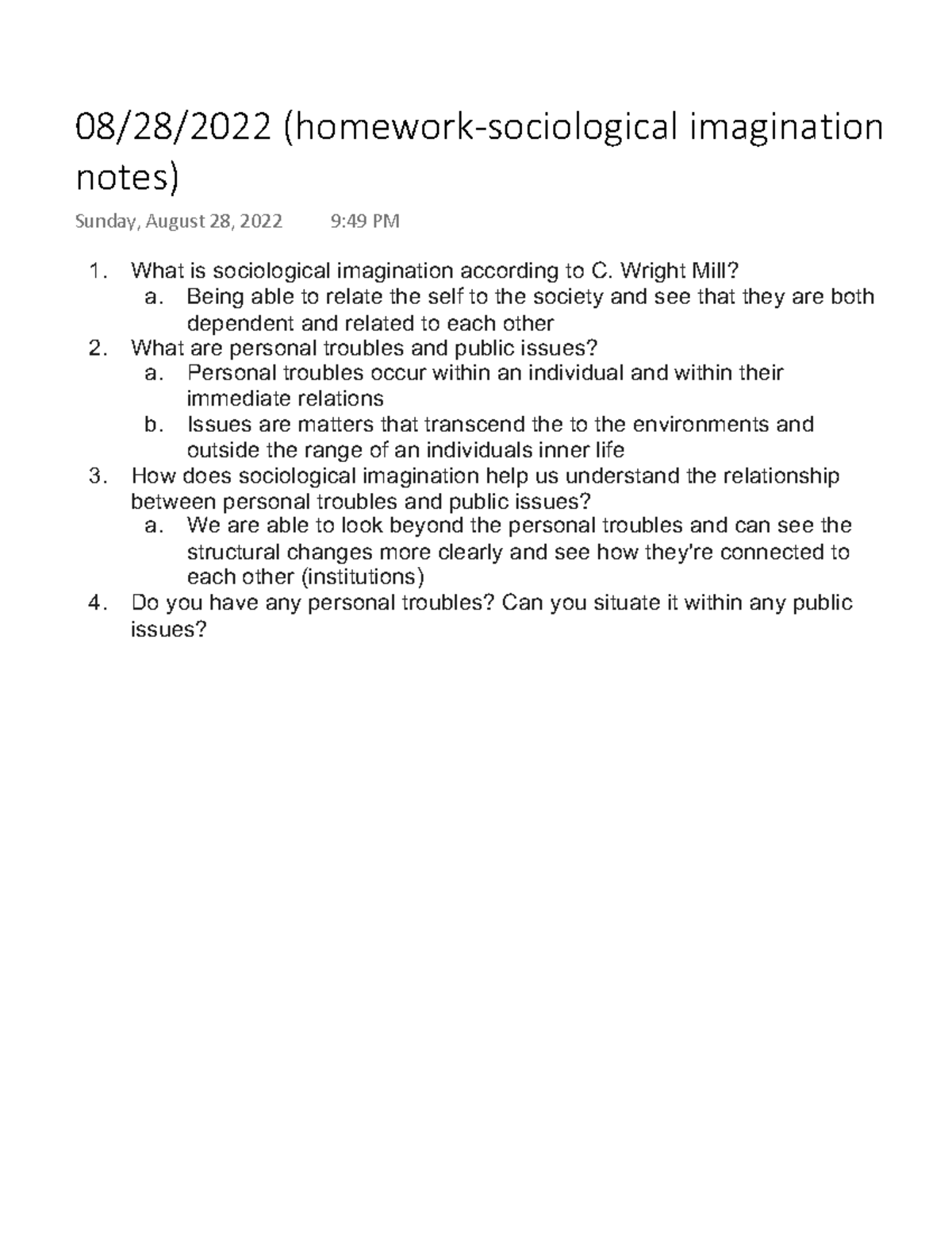 08282022 (homework-sociological imagination notes) - What is ...