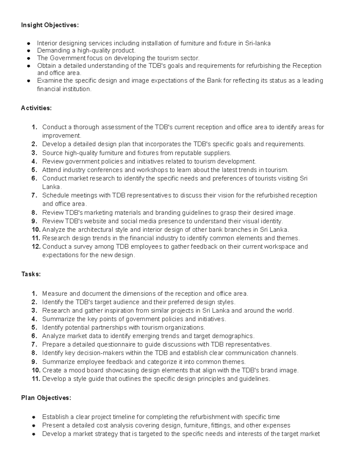 Activities and Tasks - Procedure for RFP - Insight Objectives: Interior ...