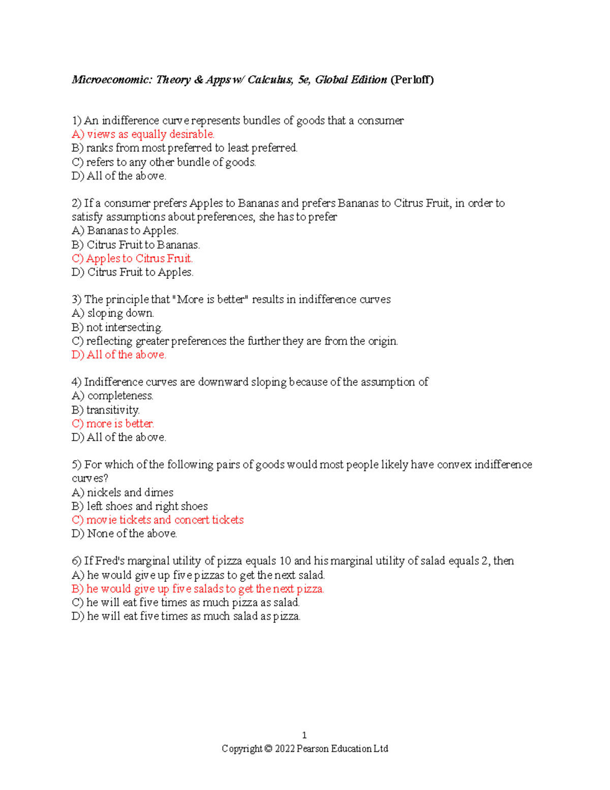 MCQ-Chap 2 - Consumers Behavior Utility and Preferences - Microeconomic ...