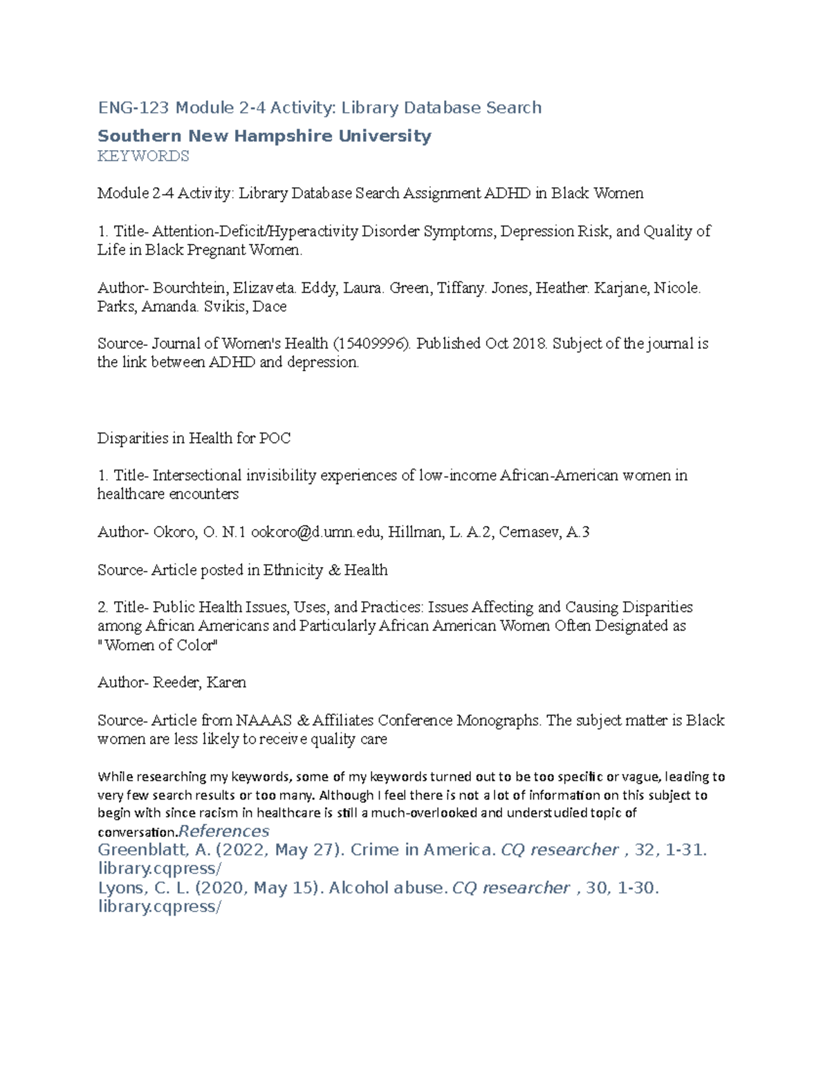 ENG-123 Module 2-4 Activity Library Database Search - Author ...