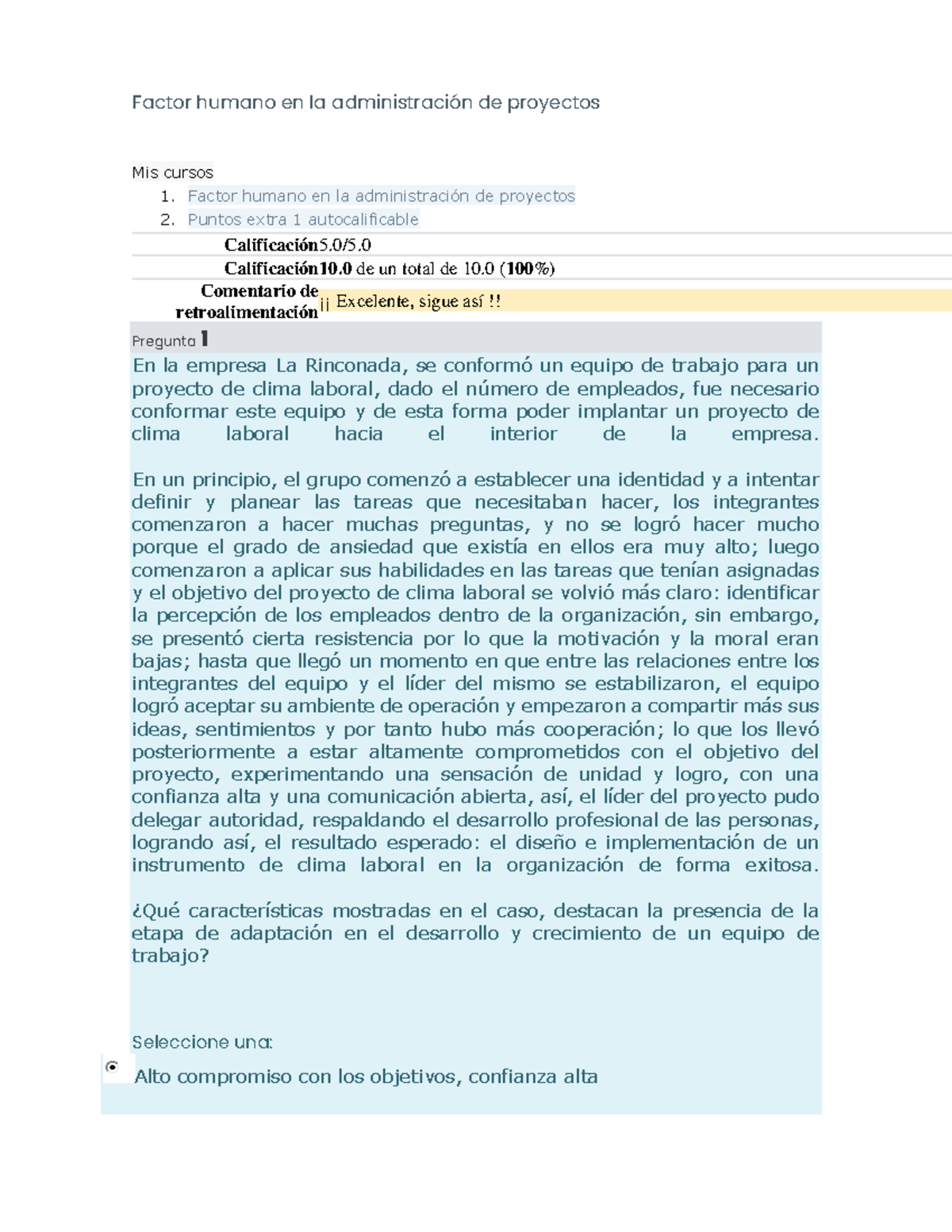 Extra SEM 1 Factor humano en la administración de proyectos - Mis cursos 1. Factor humano en la ...