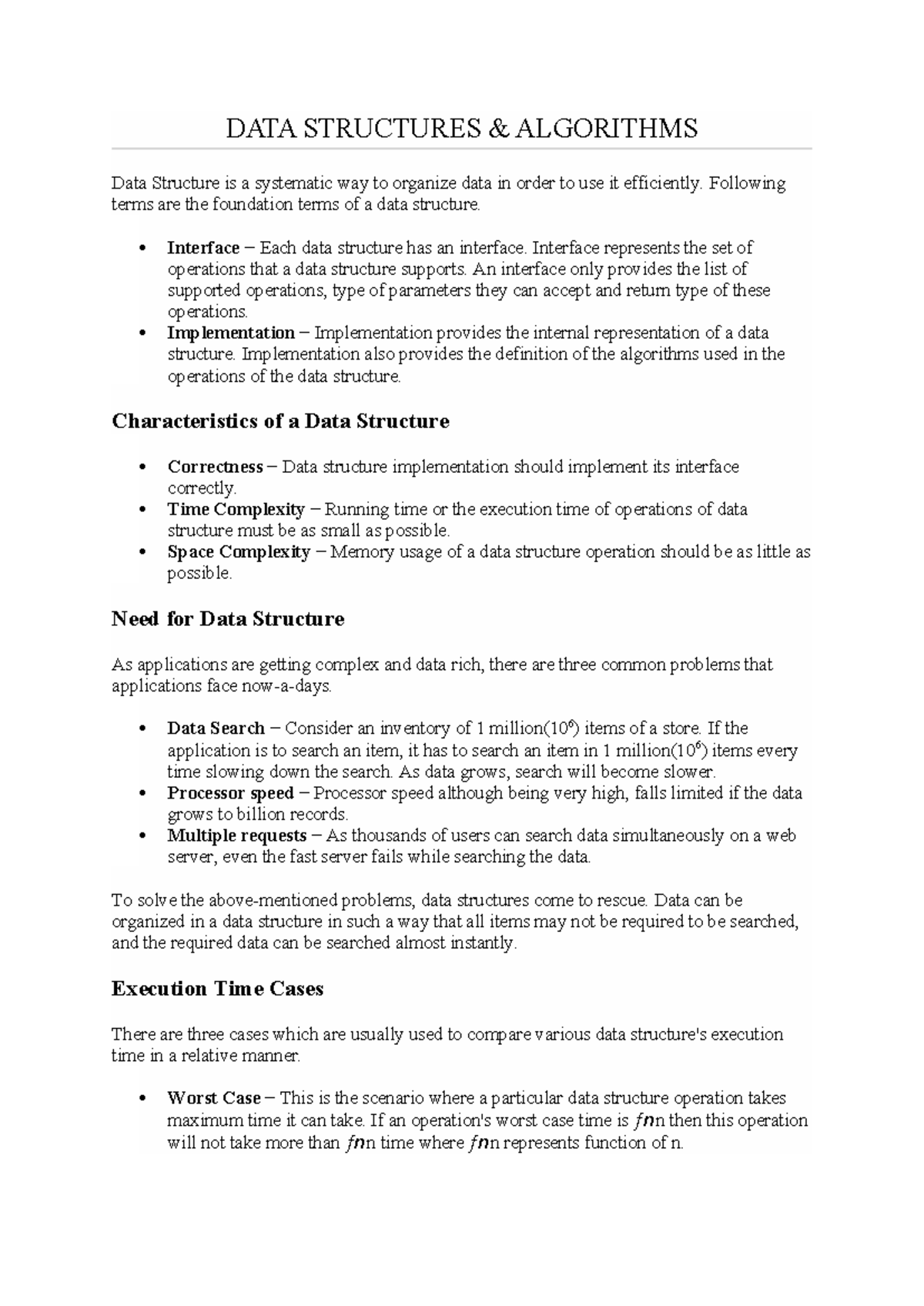 Data stractures notes - DATA STRUCTURES & ALGORITHMS Data Structure is ...