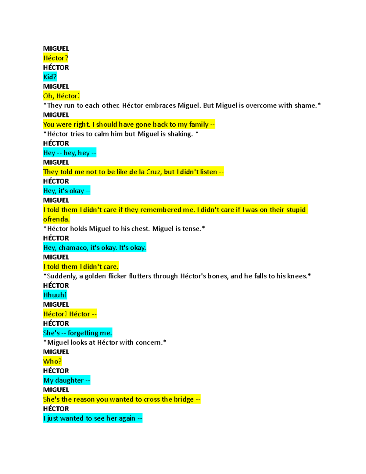 Coco Theater Project - notes - MIGUEL Héctor? HÉCTOR Kid? MIGUEL Oh ...