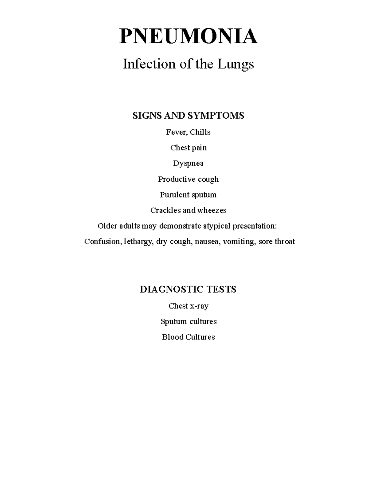 Pneumonia mind map printable - PNEUMONIA Infection of the Lungs SIGNS ...