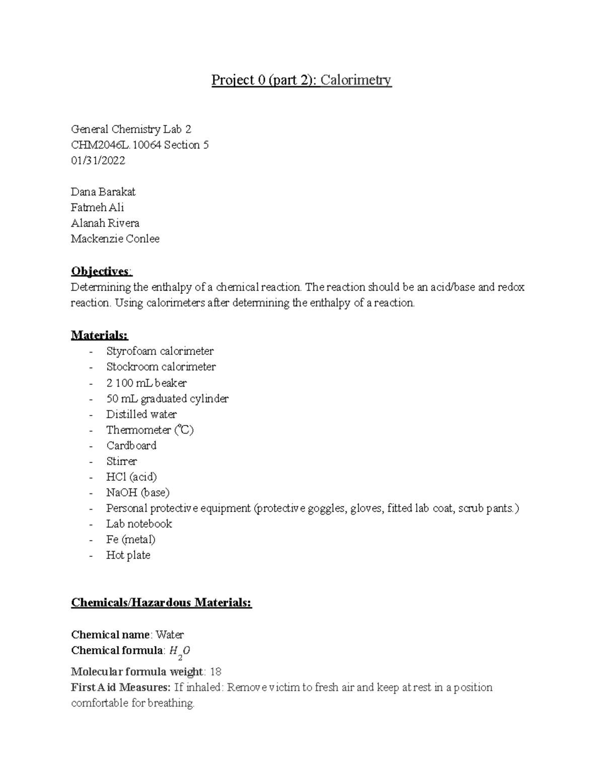 Chem 2 pre lab 2 (1) - Pre-lab 2 - Project 0 (part 2): Calorimetry ...
