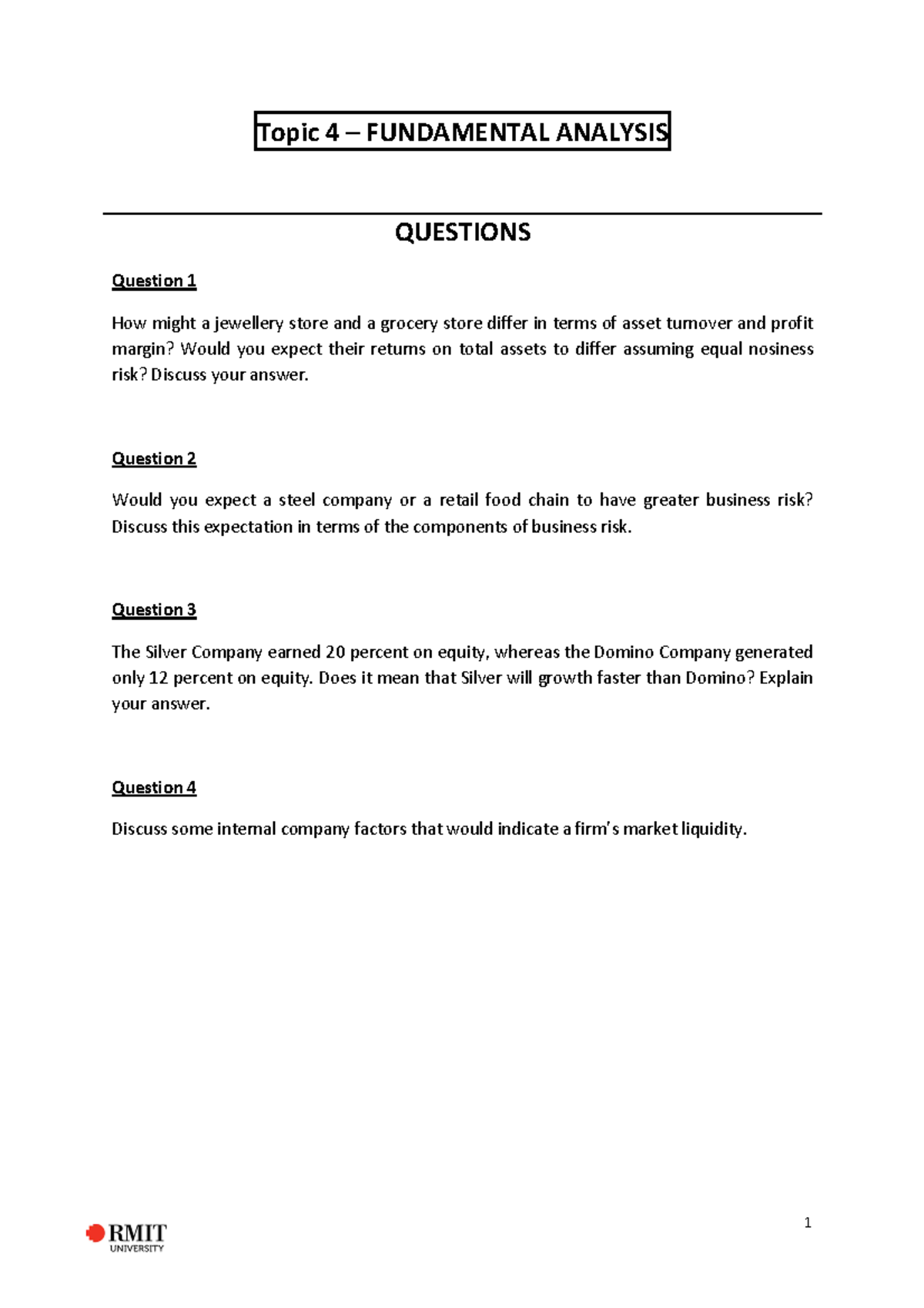 Topic 4 - Tutorial Question - Topic 4 – FUNDAMENTAL ANALYSIS QUESTIONS ...