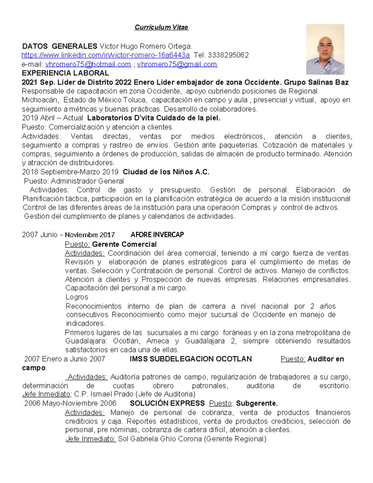CV Victor Romero 2023 - kskwml - Currículum Vitae DATOS GENERALES ...