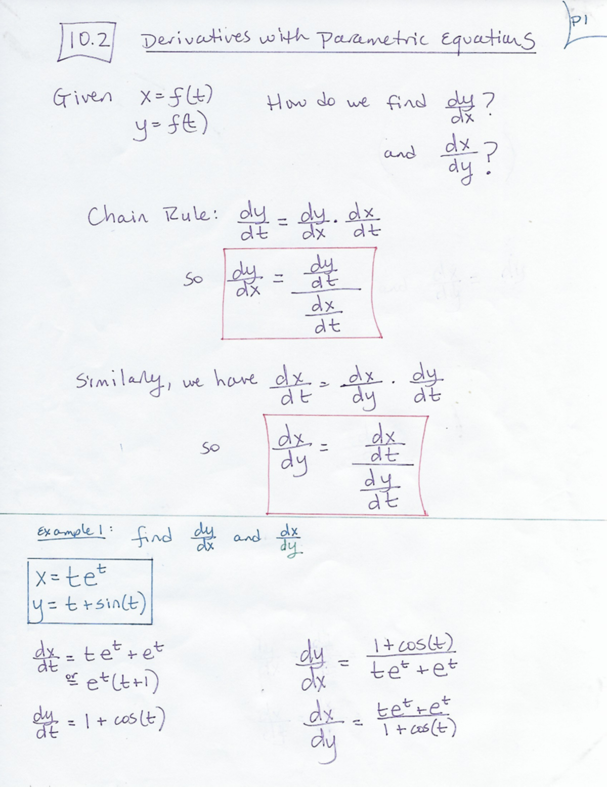 Class Notes 10.2 Derivatives with Parametric Equations - MAT252 - Studocu