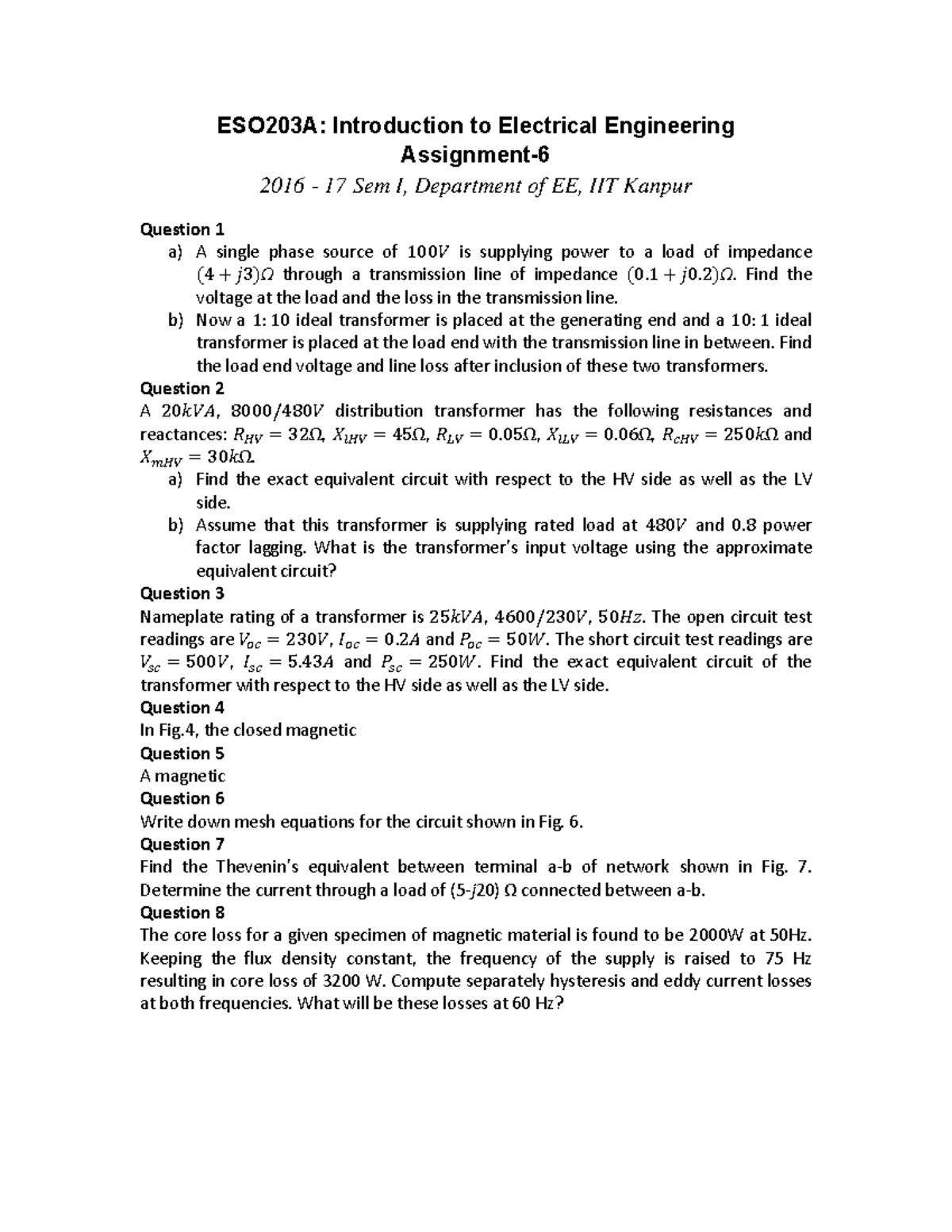 Assignment 6 Warning Tt Undefined Function 32 Eso203a Introduction To Electrical