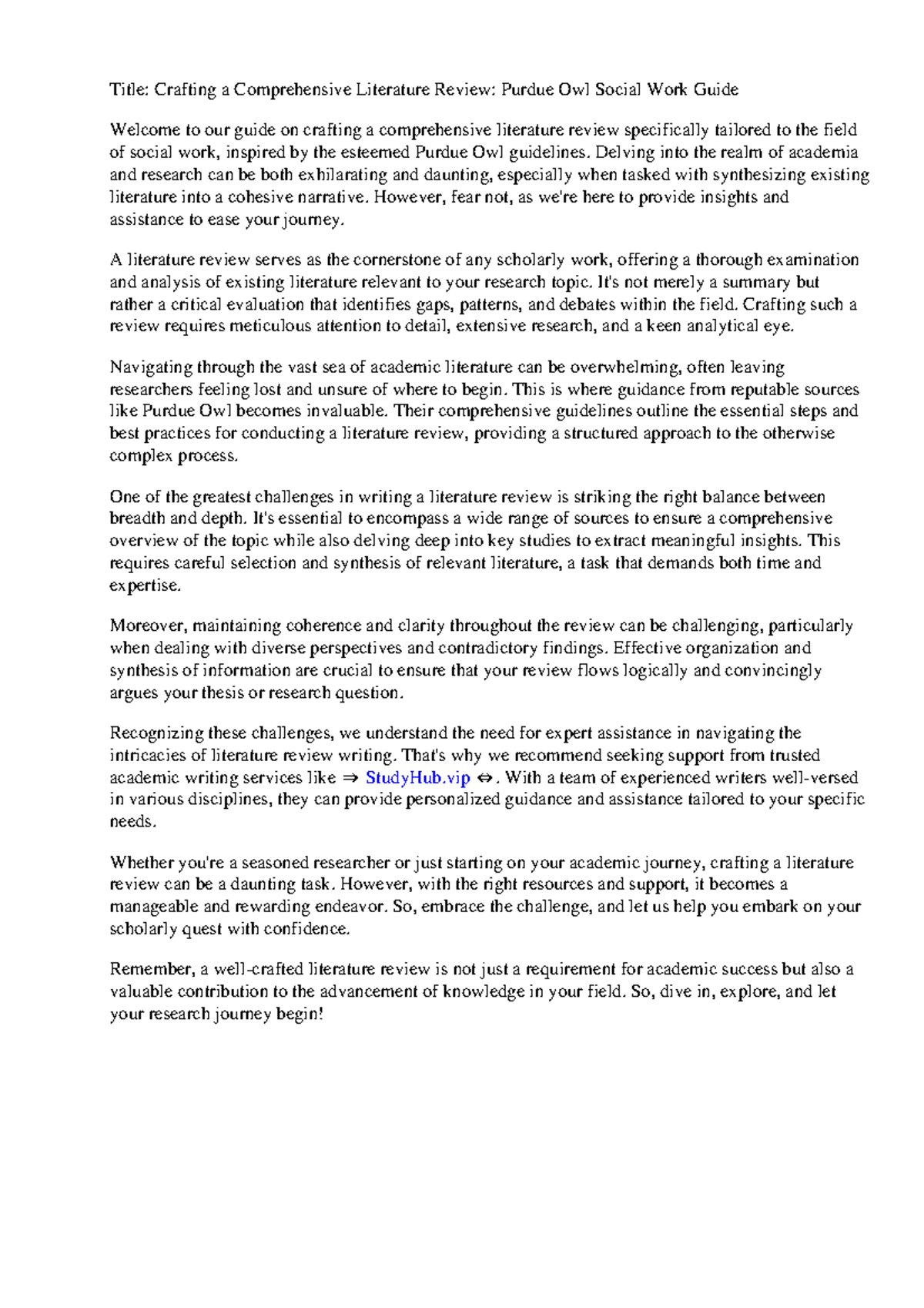Purdue Owl Social Work Literature Review - Title: Crafting a ...