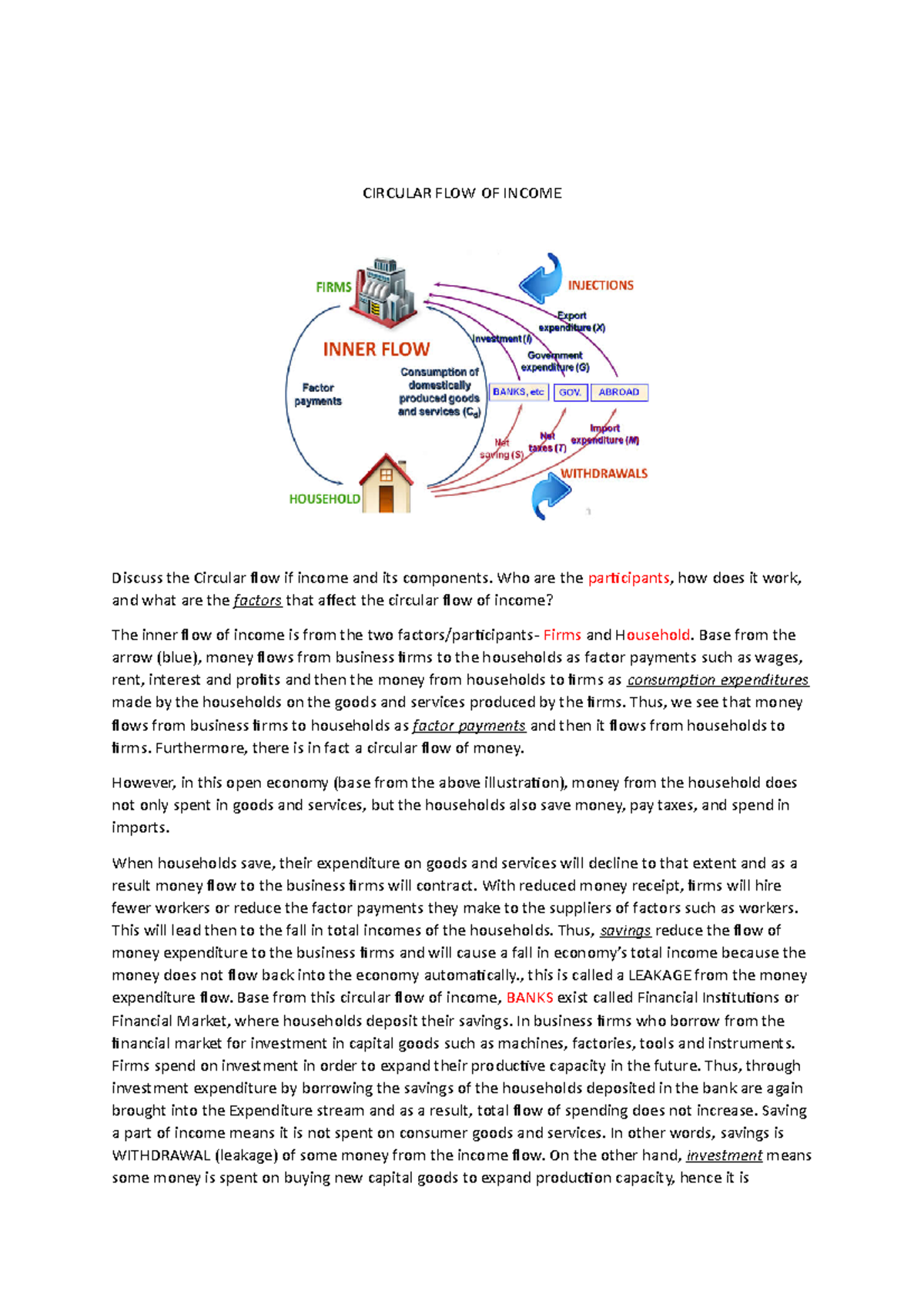 Circular Flow of Income Activity - CIRCULAR FLOW OF INCOME Discuss the ...