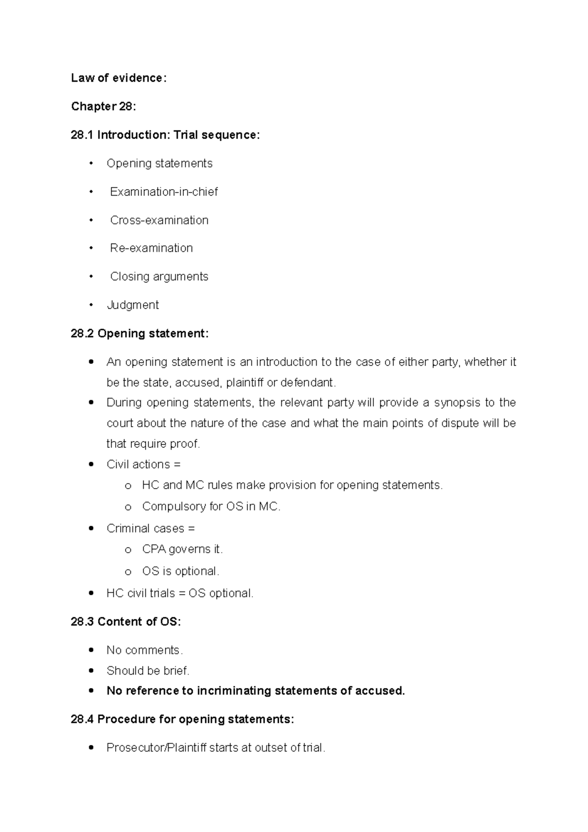 Chap 28-32 Summary - summaries of chapters - Law of evidence: Chapter ...