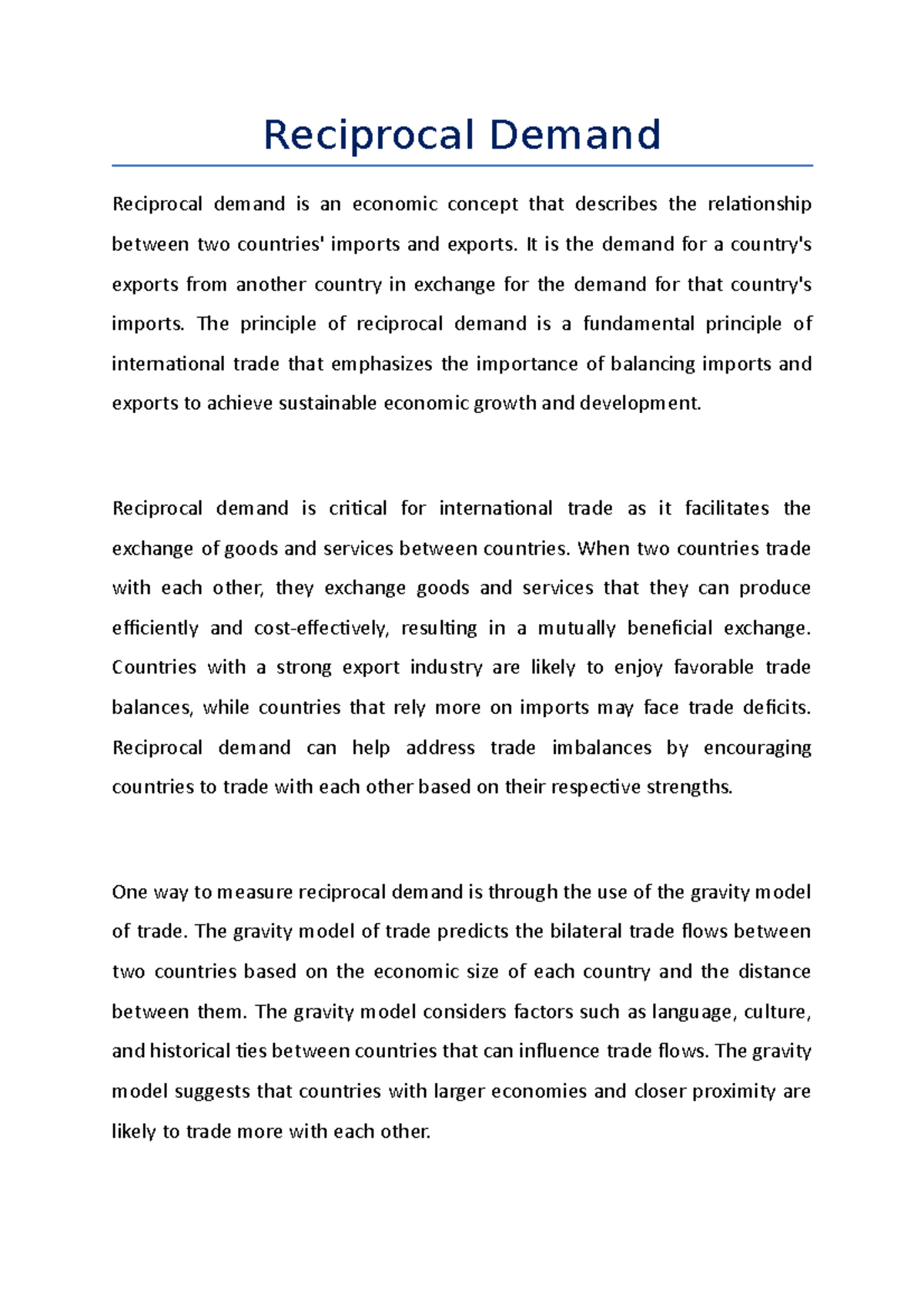 Brief note on Reciprocal Demand - Reciprocal Demand Reciprocal demand ...