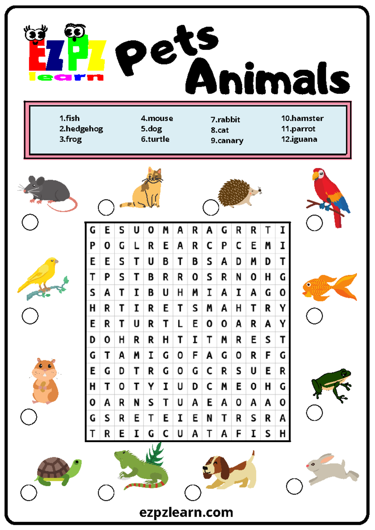 Pets Word search 1 - Learning about pets - bachelors in communication ...