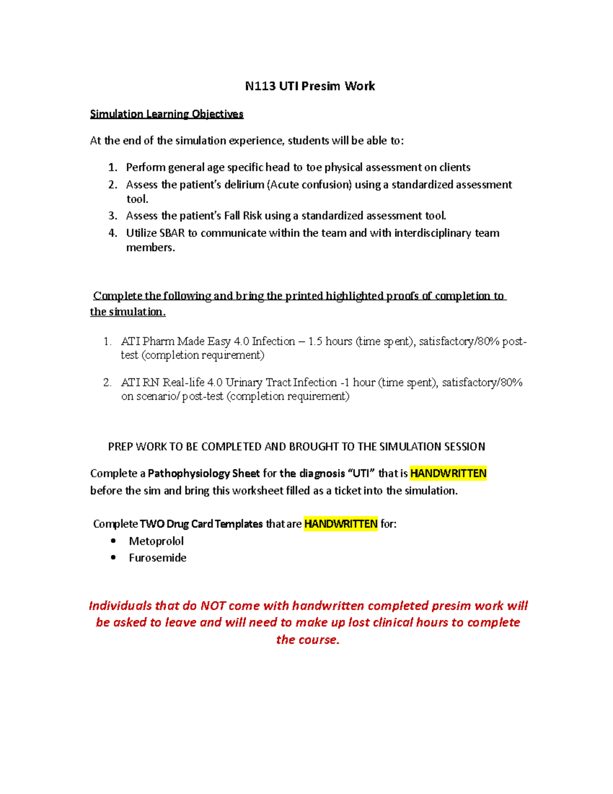 N113 UTI Pre Sim Work(1) - N113 UTI Presim Work Simulation Learning ...