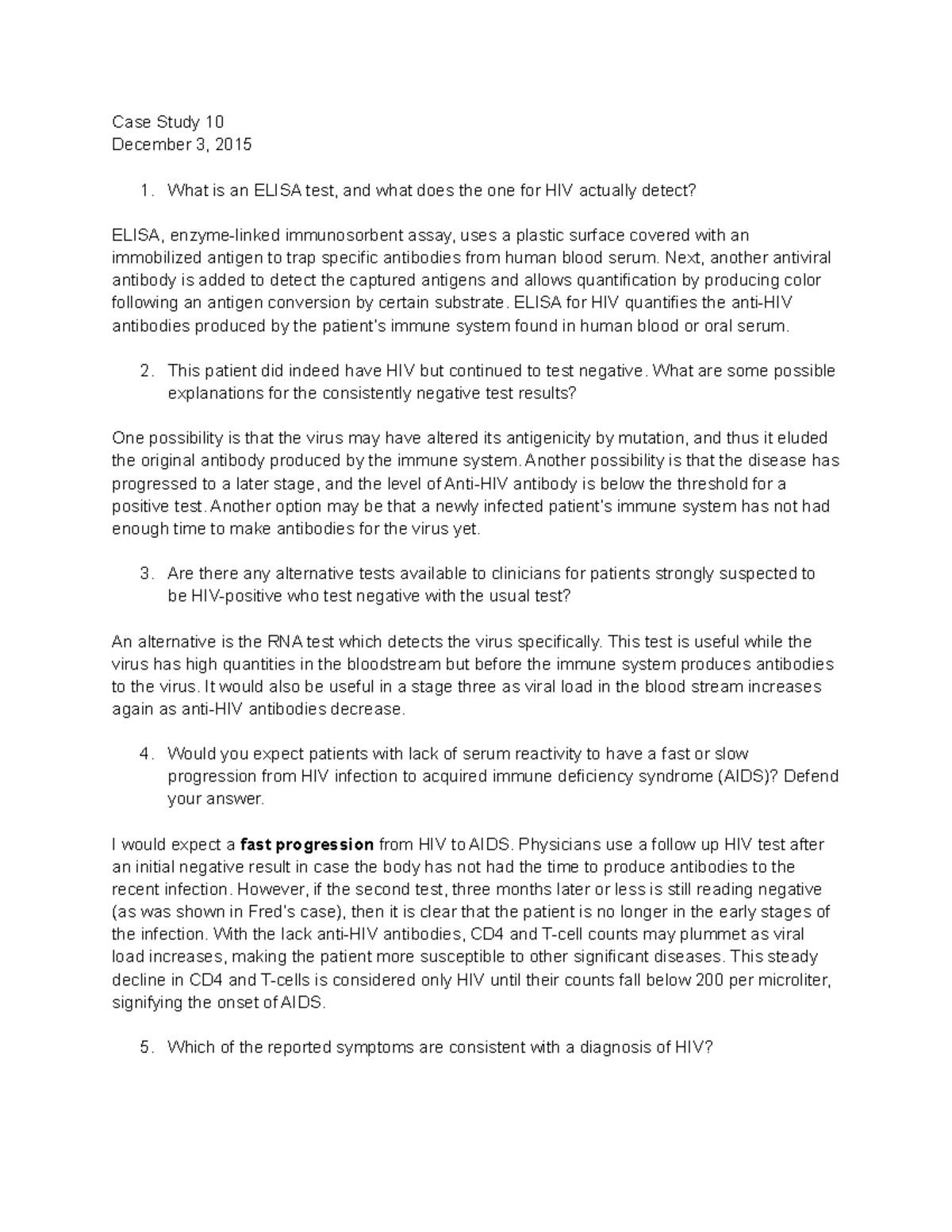 Pathogenic Microbiology Case Study 10 - Case Study 10 December 3, 2015 ...