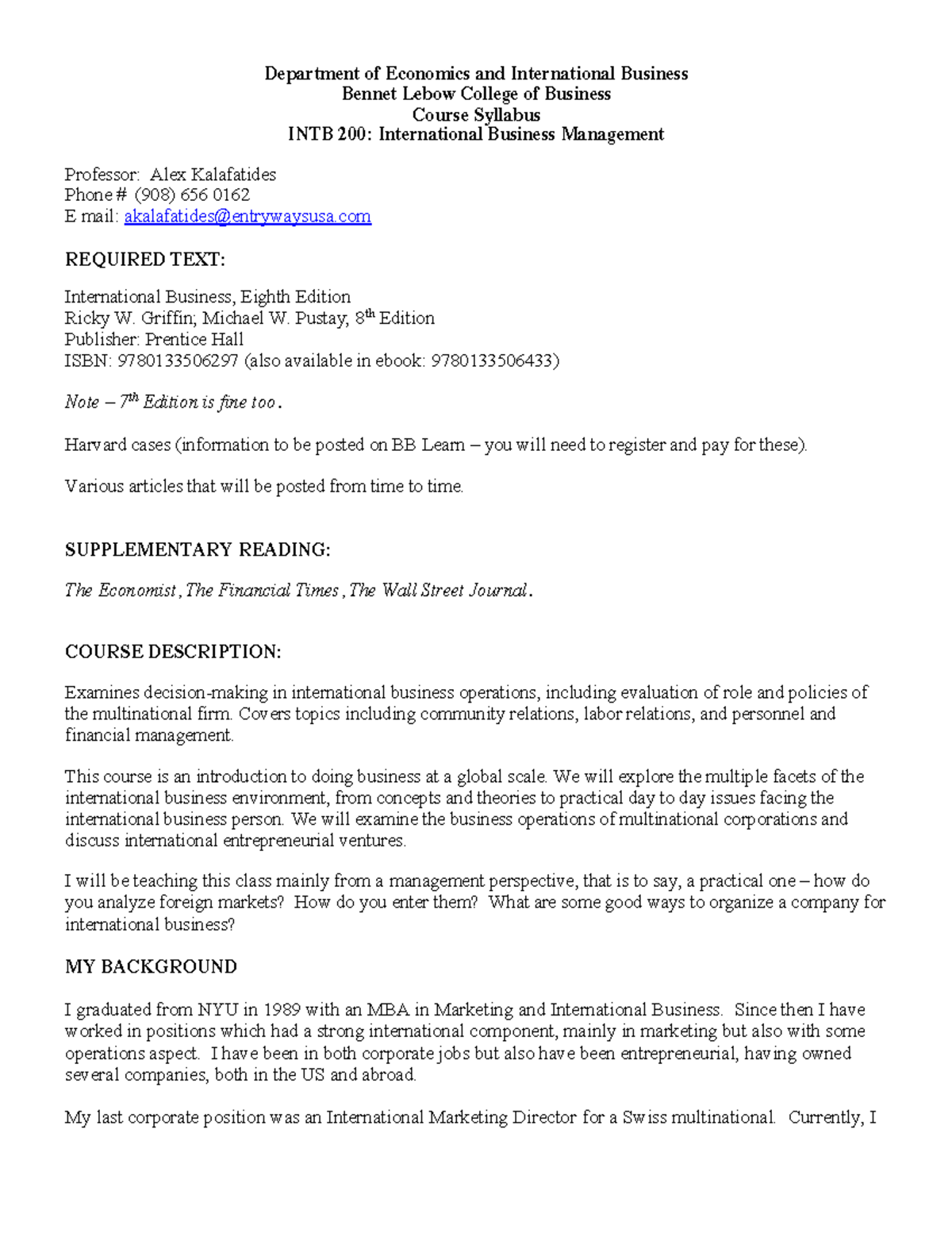 INTB200 Kalafatides Spring 2015 - Department of Economics and ...