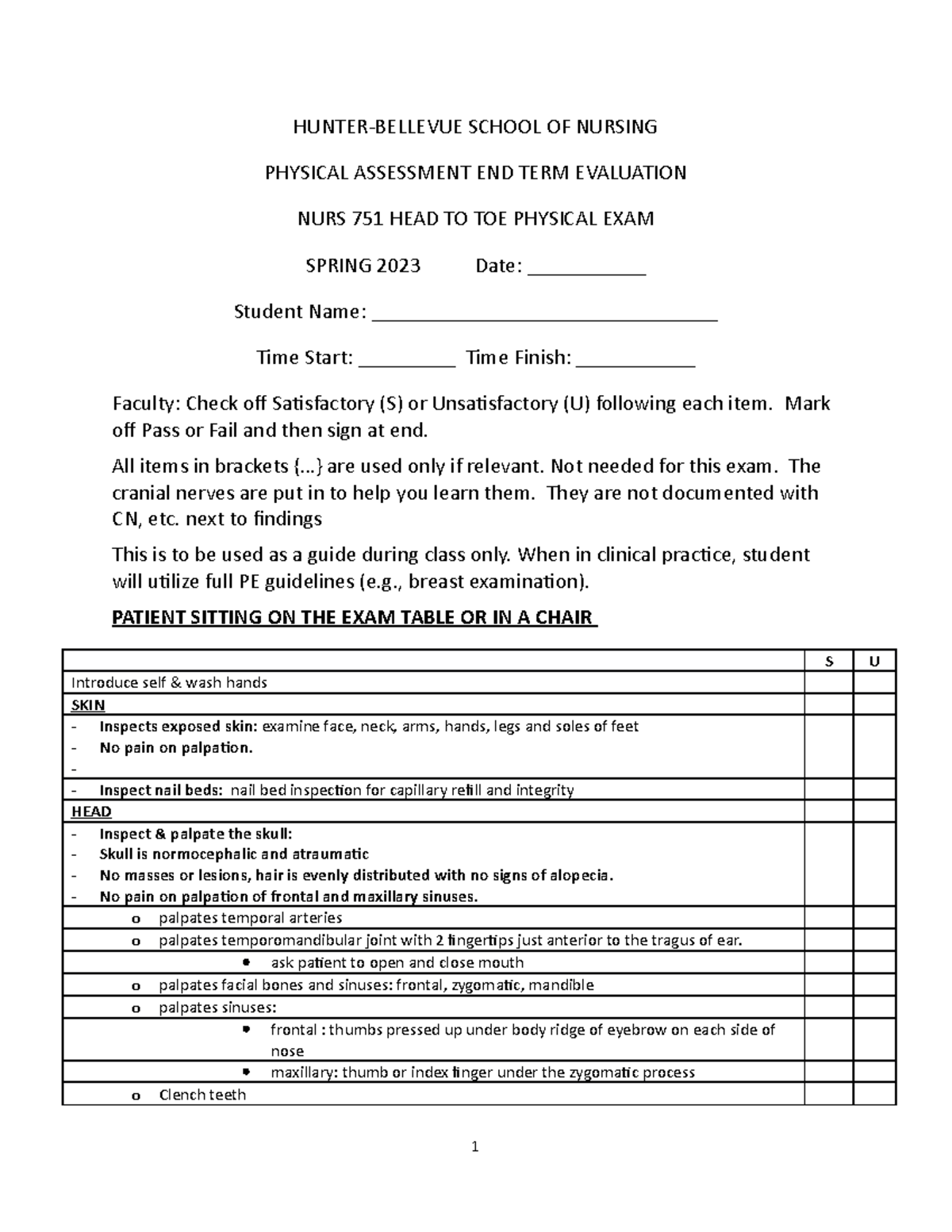 Physical assessment Final term evaluation form S23 - HUNTER-BELLEVUE ...