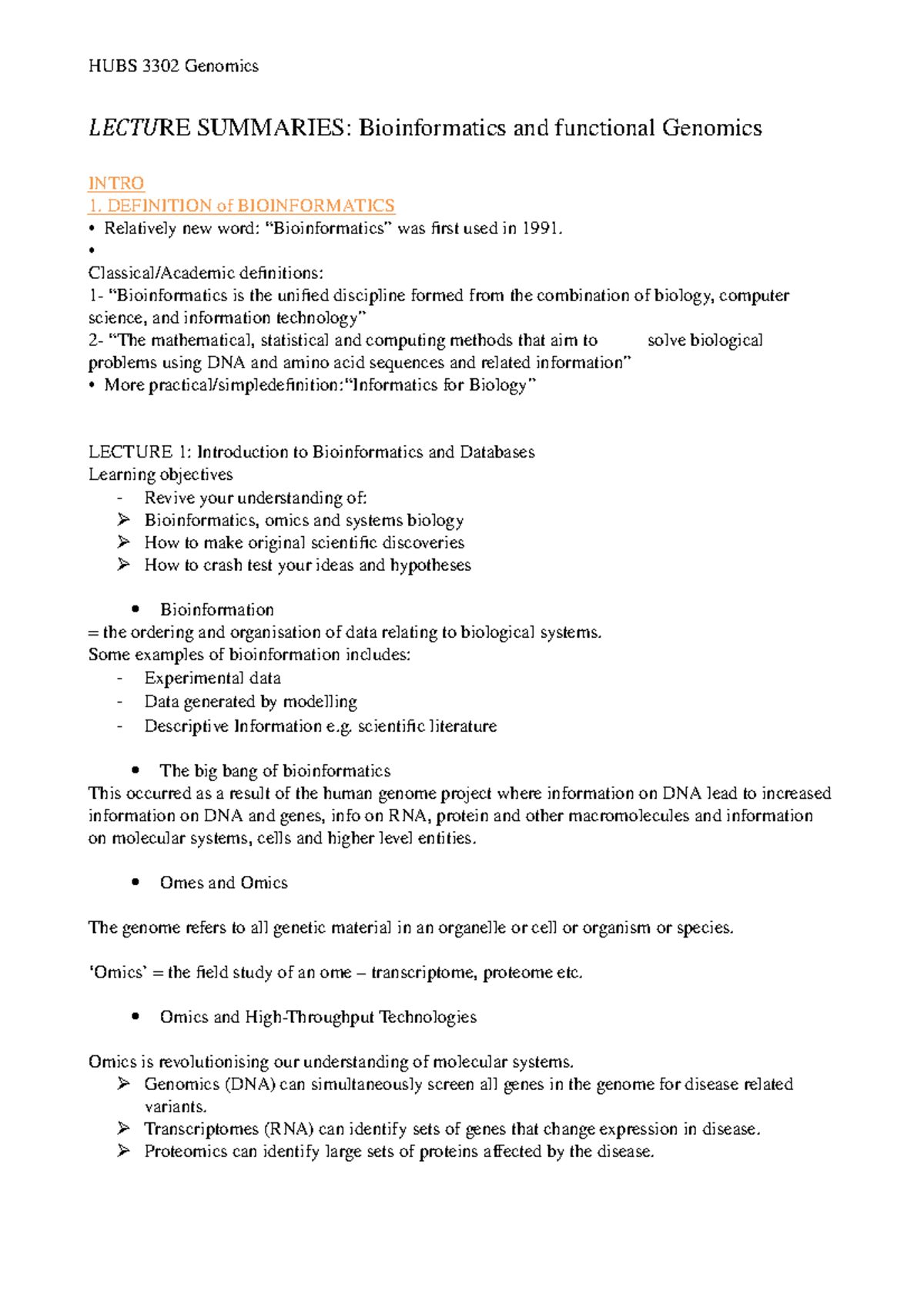 Lecture notes, all lectures - detailed summary on everything covered in ...