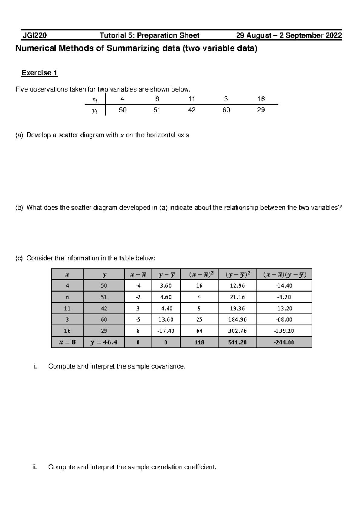 JGI220 - Tutorial 5 Worksheet - 2022 - JGI220 Tutorial 5: Preparation ...