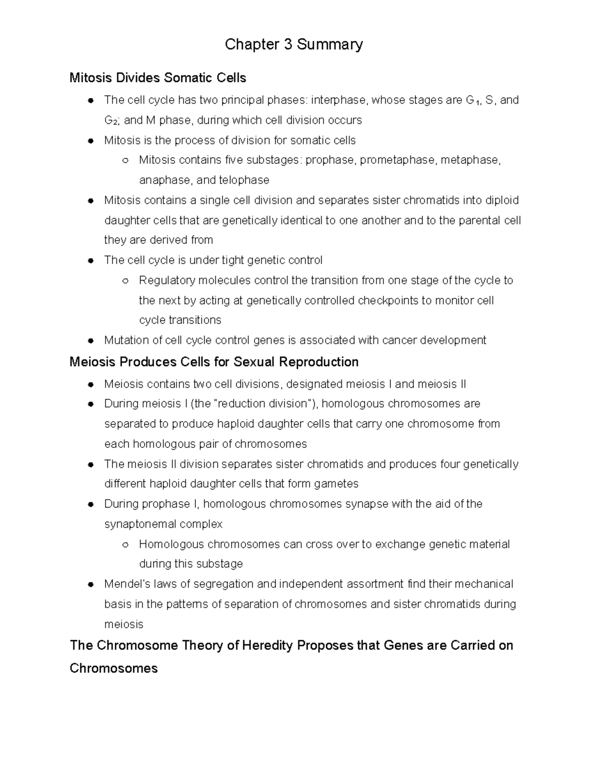 Chapter 3 Summary - Chapter 3 Summary Mitosis Divides Somatic Cells The ...