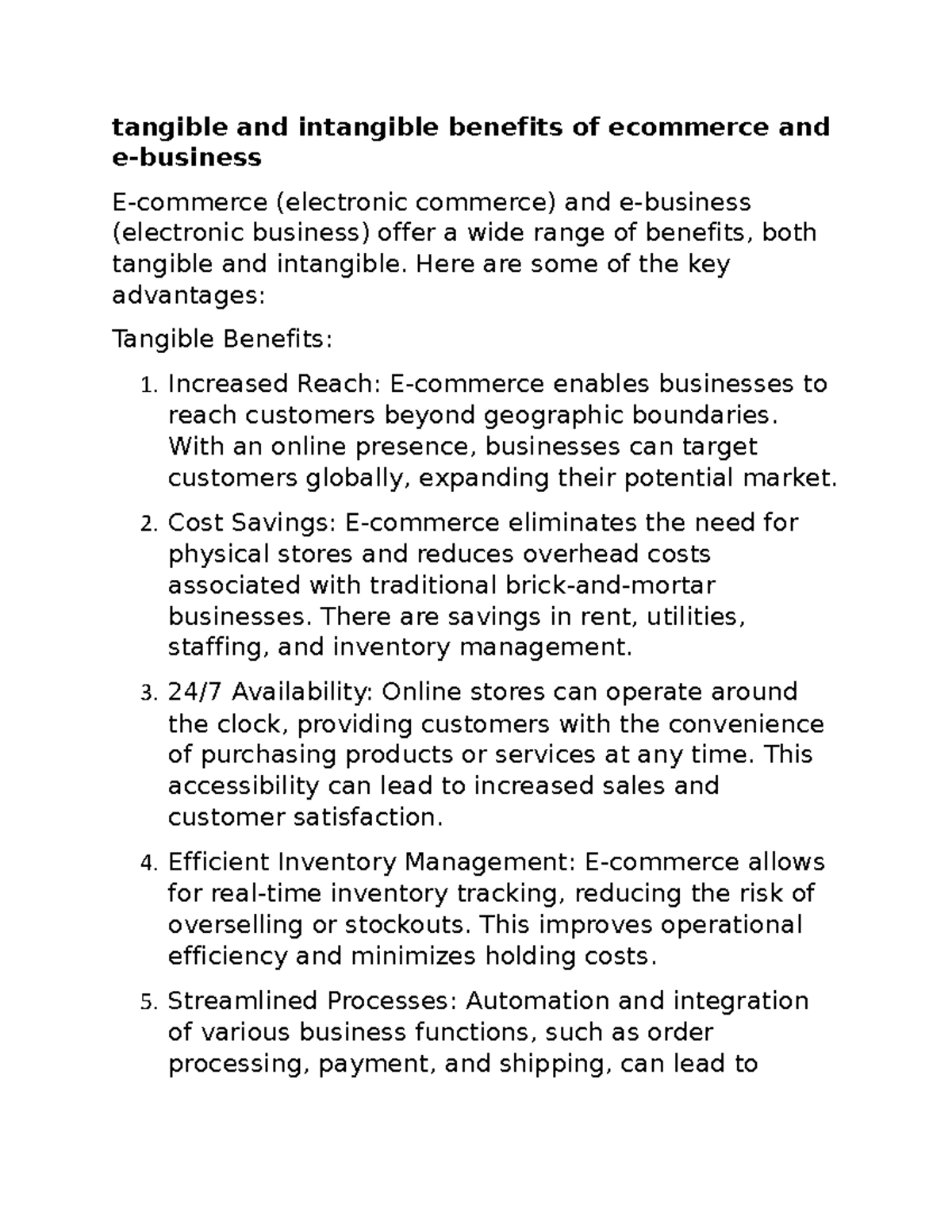 Ebusiness - additional notes - tangible and intangible benefits of ...