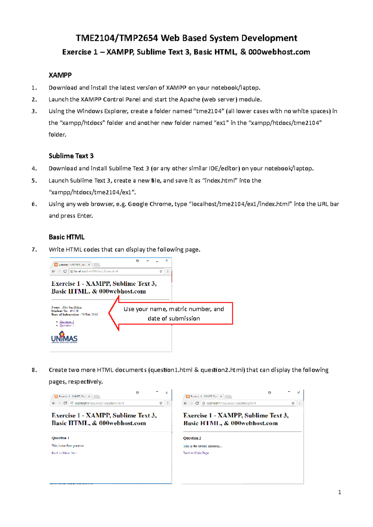 Exercise 1 - Tutorial - TME2104/TMP2654 Web Based System Development ...