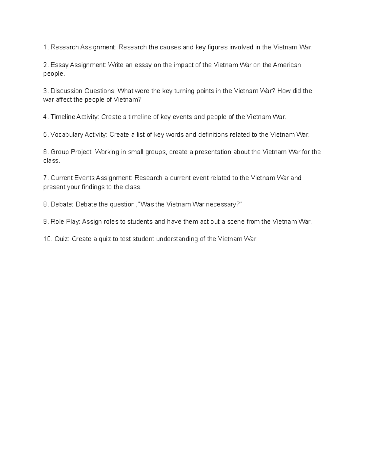 Vietnam war - practice materials - Research Assignment: Research the ...