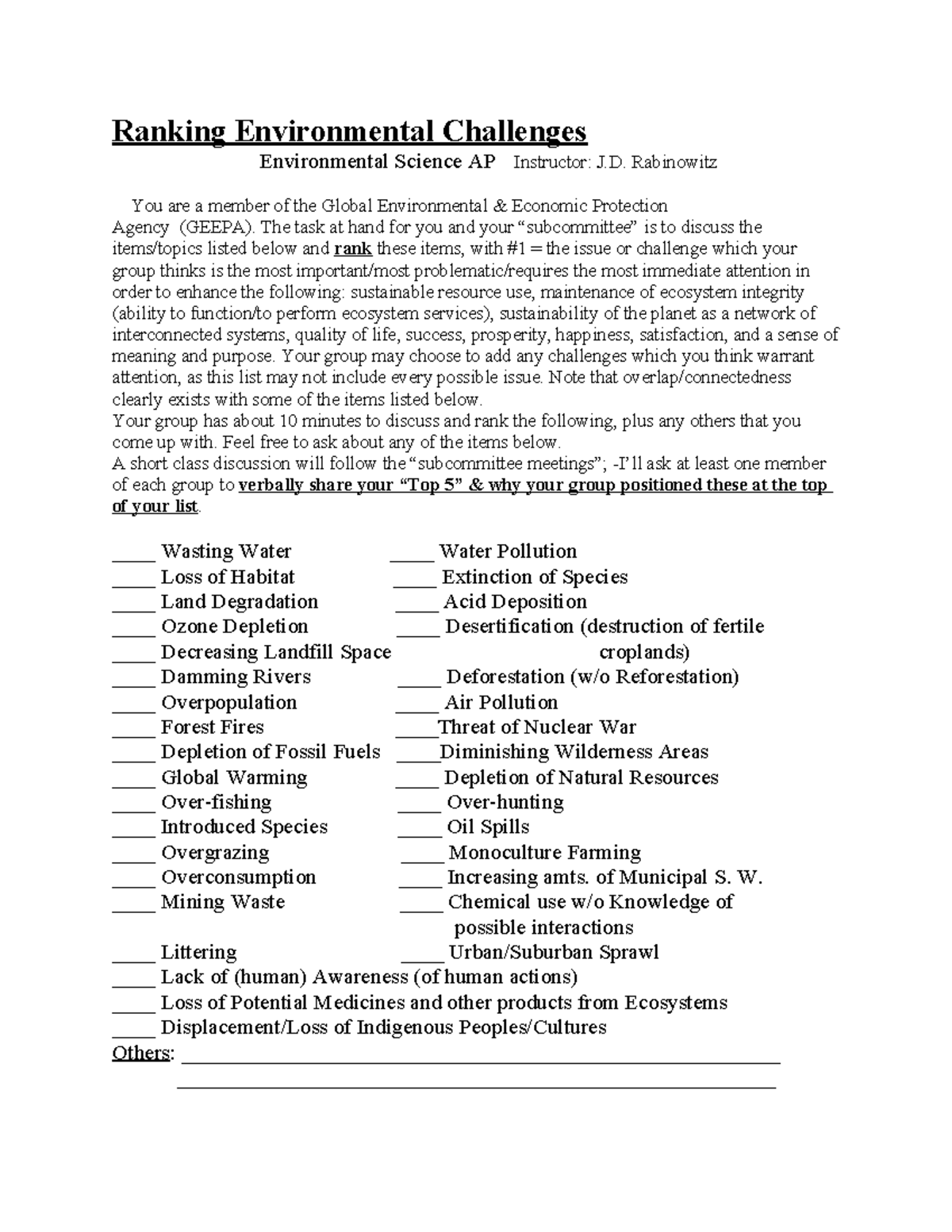 Ranking environmental challenge 1 - Ranking Environmental Challenges ...