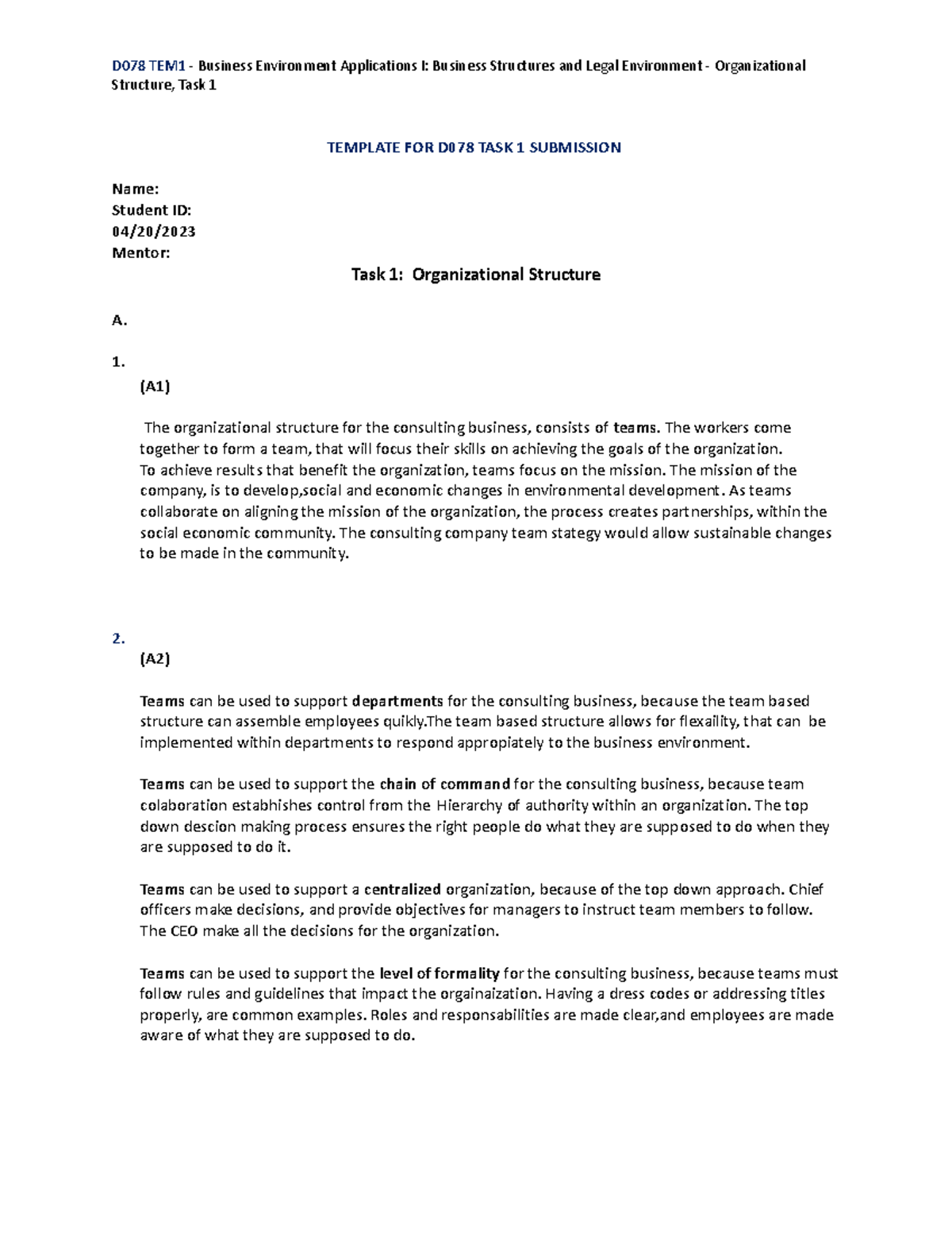 D078 - Task 1 DONE - PASSED - D078 TEM1 - Business Environment ...