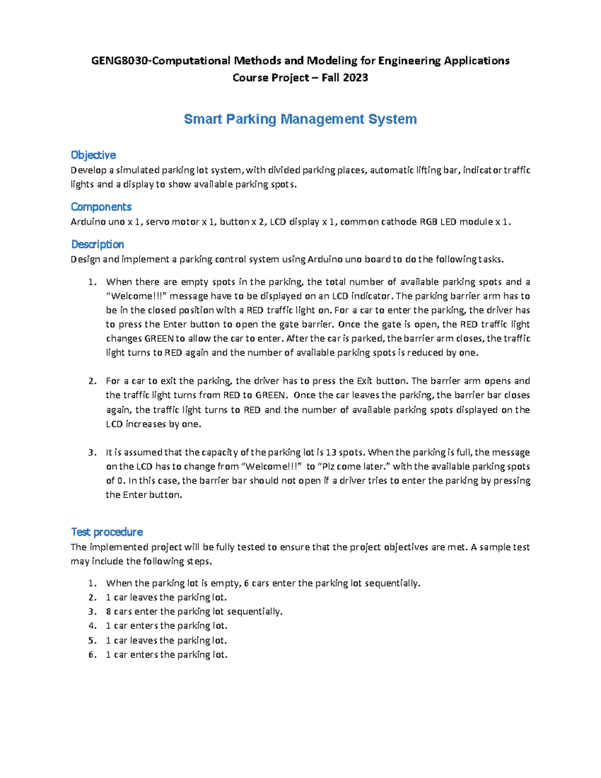 Smart Parking Management System Geng8030 Computational Methods And Modeling For Engineering