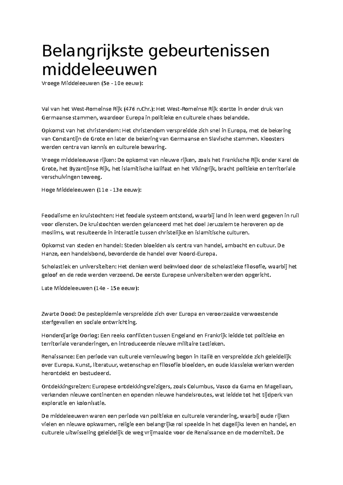 Belangrijkste gebeurtenissen middeleeuwen - Belangrijkste ...