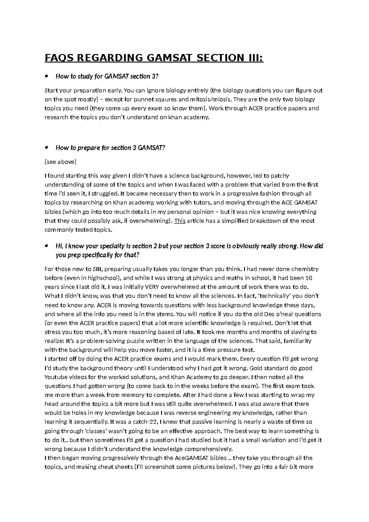 FAQs About Gamsat Section III - FAQS REGARDING GAMSAT SECTION III: How ...