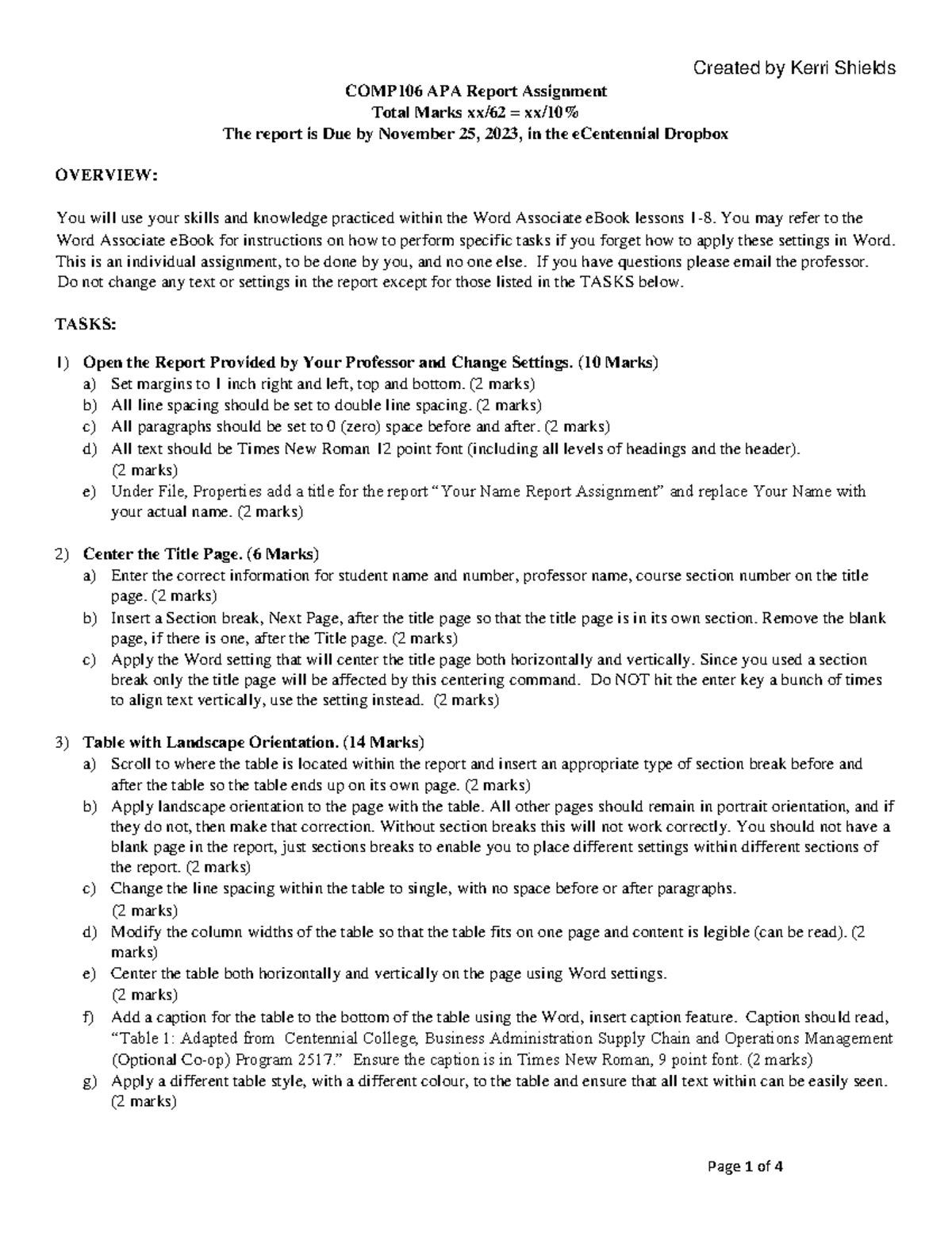 COMP106 Word APA Report Assignment Instructions F23 - COMP106 APA ...