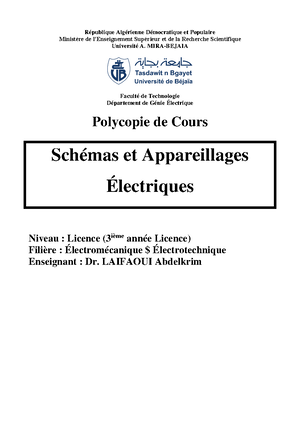 Cours Schémas et Appareillages - RAHMANI Allaoua AVANT PROPOS Ce cours ...