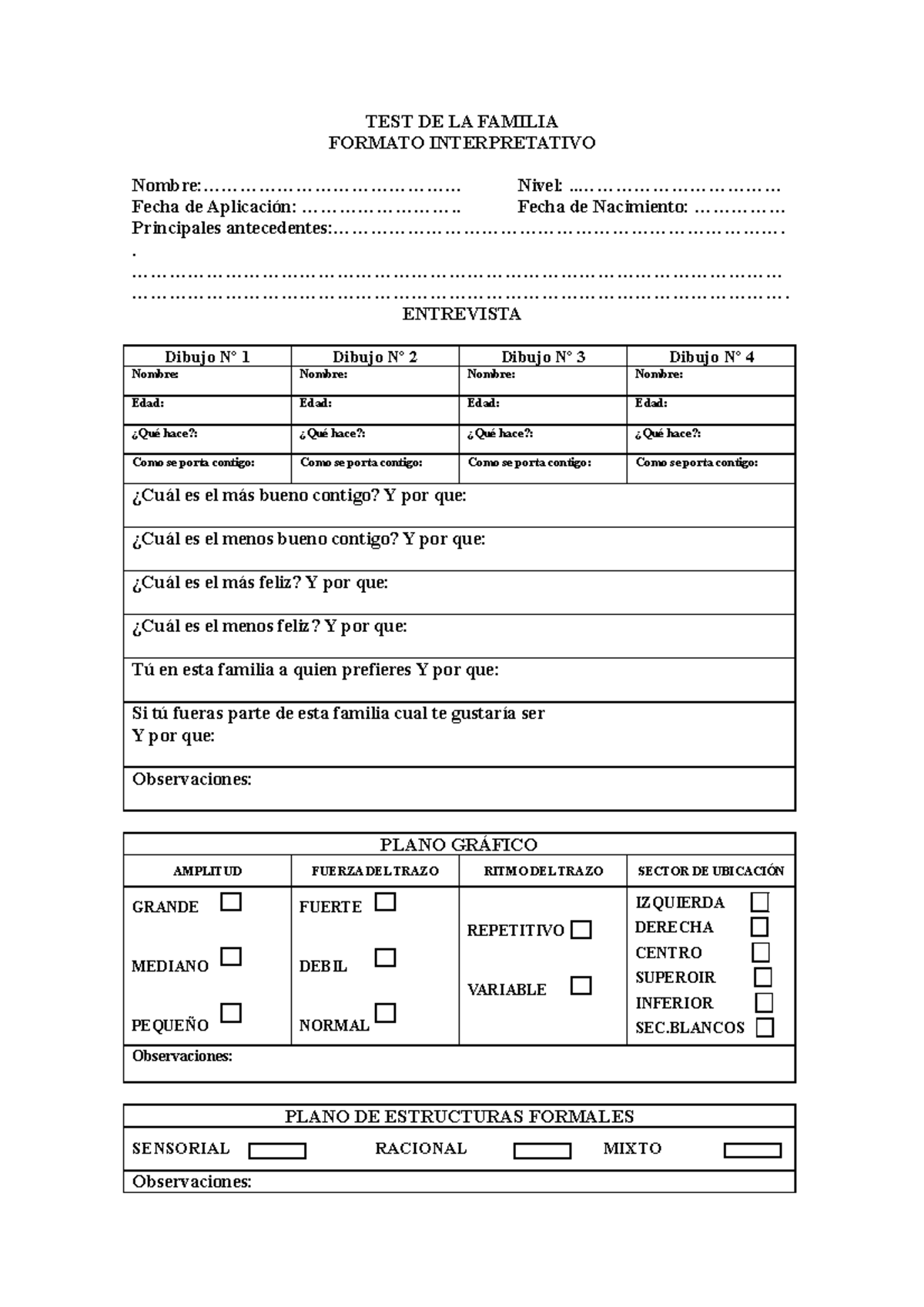 Format 1 - Informe de test de la familia - TEST DE LA FAMILIA FORMATO ...
