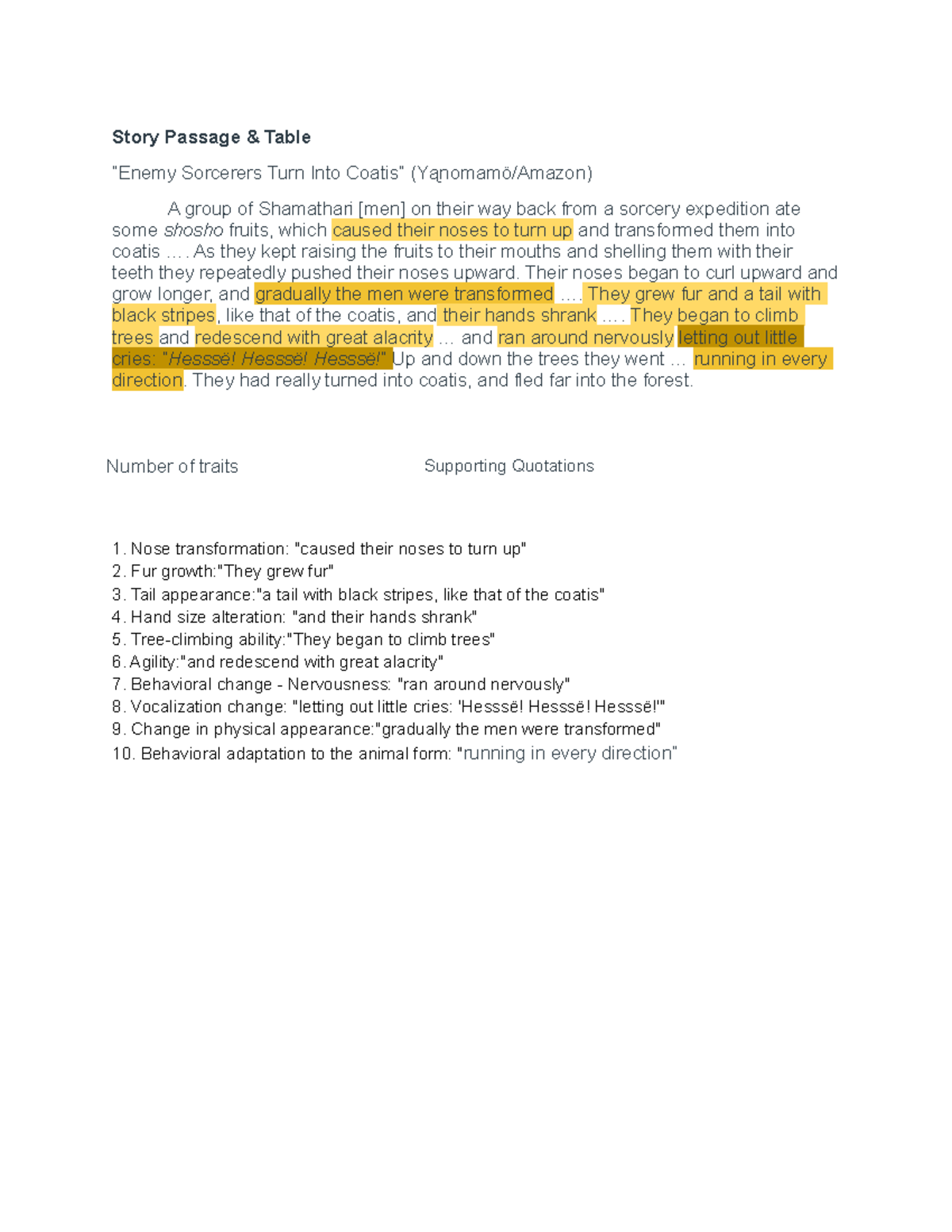 Story Passage & Table - weekly assignments - Story Passage & Table ...