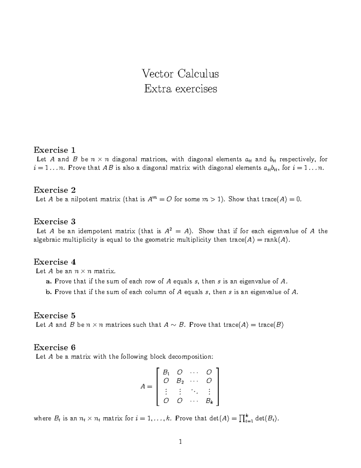 VC Extra exercises - 3ref - Vector Calculus Extra exercises Exercise 1 ...