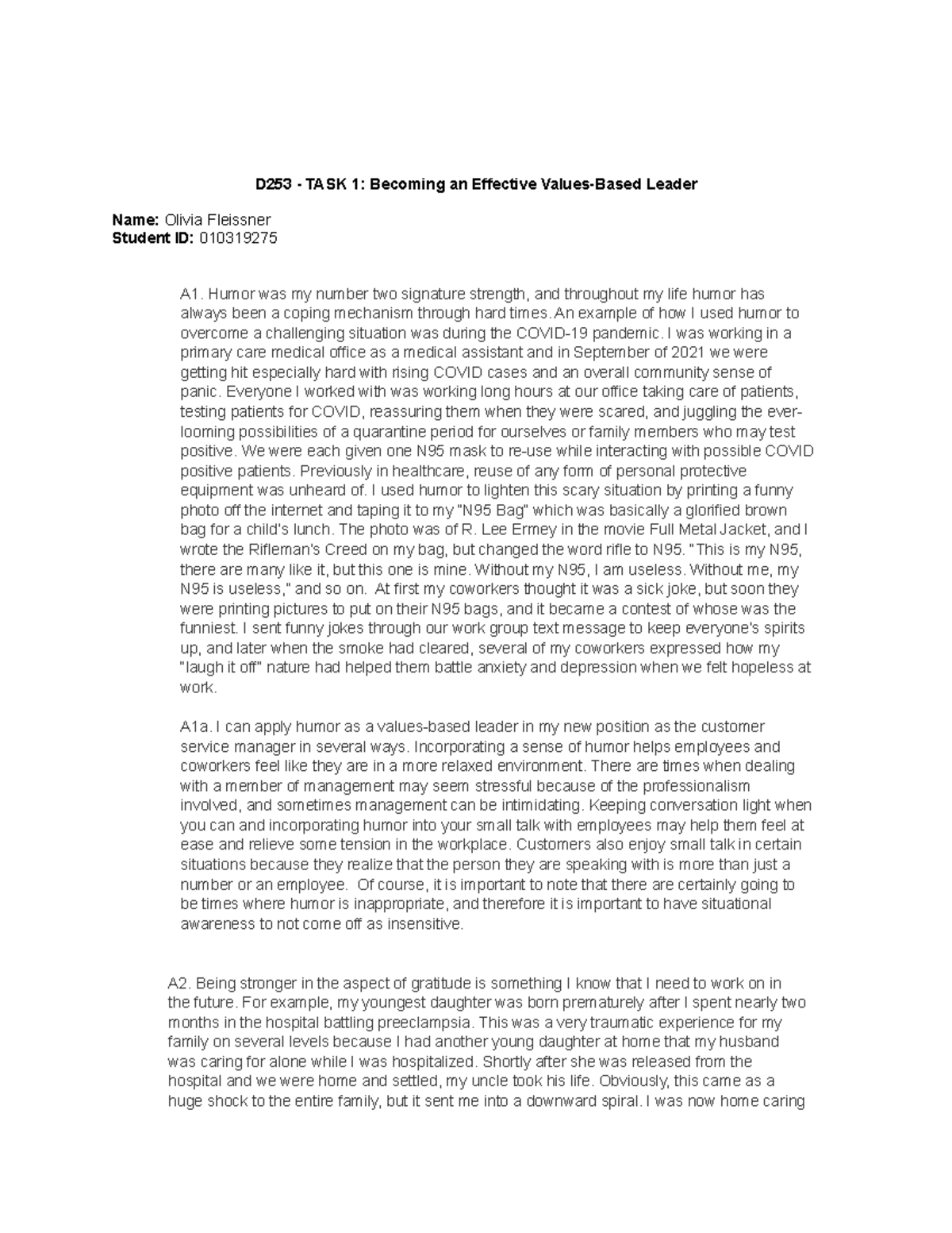 D253 Task 1 Olivia Fleissner - D253 - TASK 1: Becoming an Effective ...