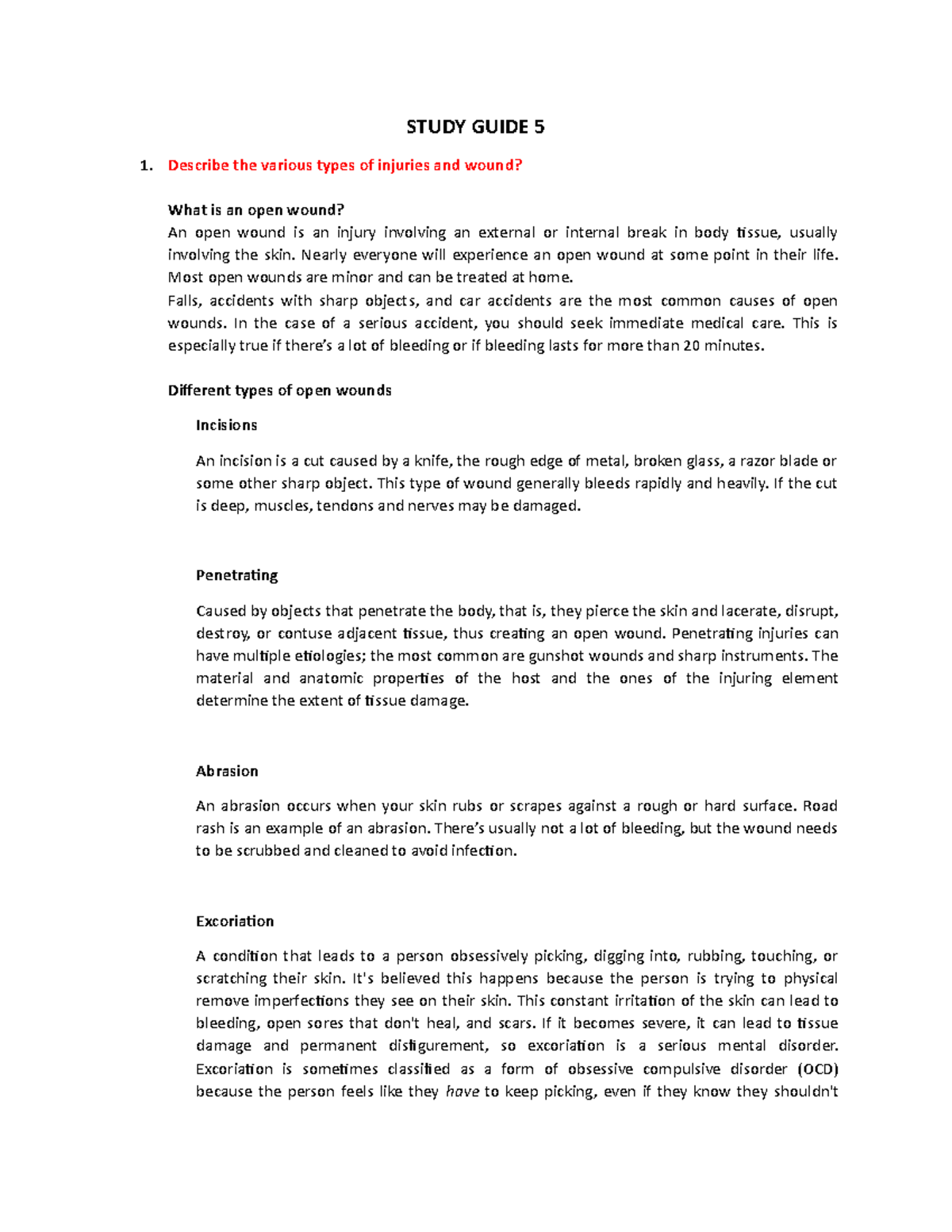 Guide 5 extra - laceration work - STUDY GUIDE 5 Describe the various ...
