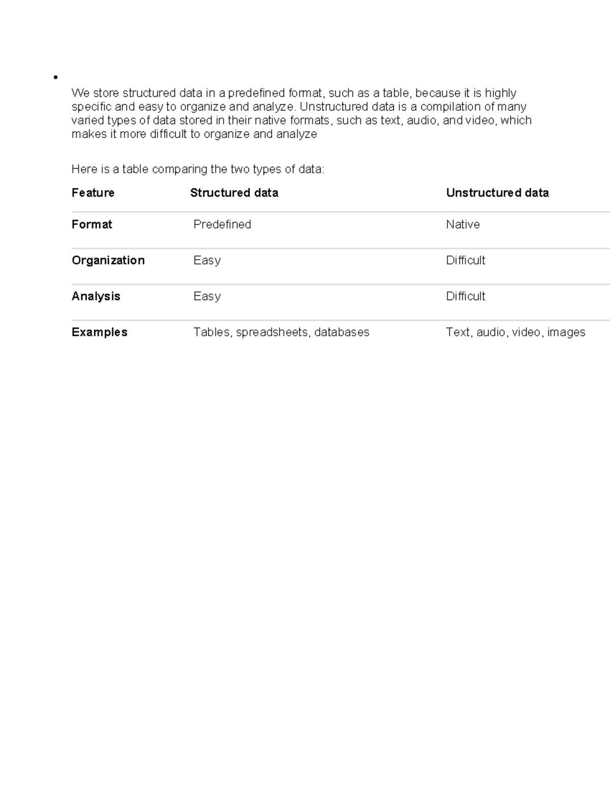 DP900 - We store structured data in a predefined format, such as a ...