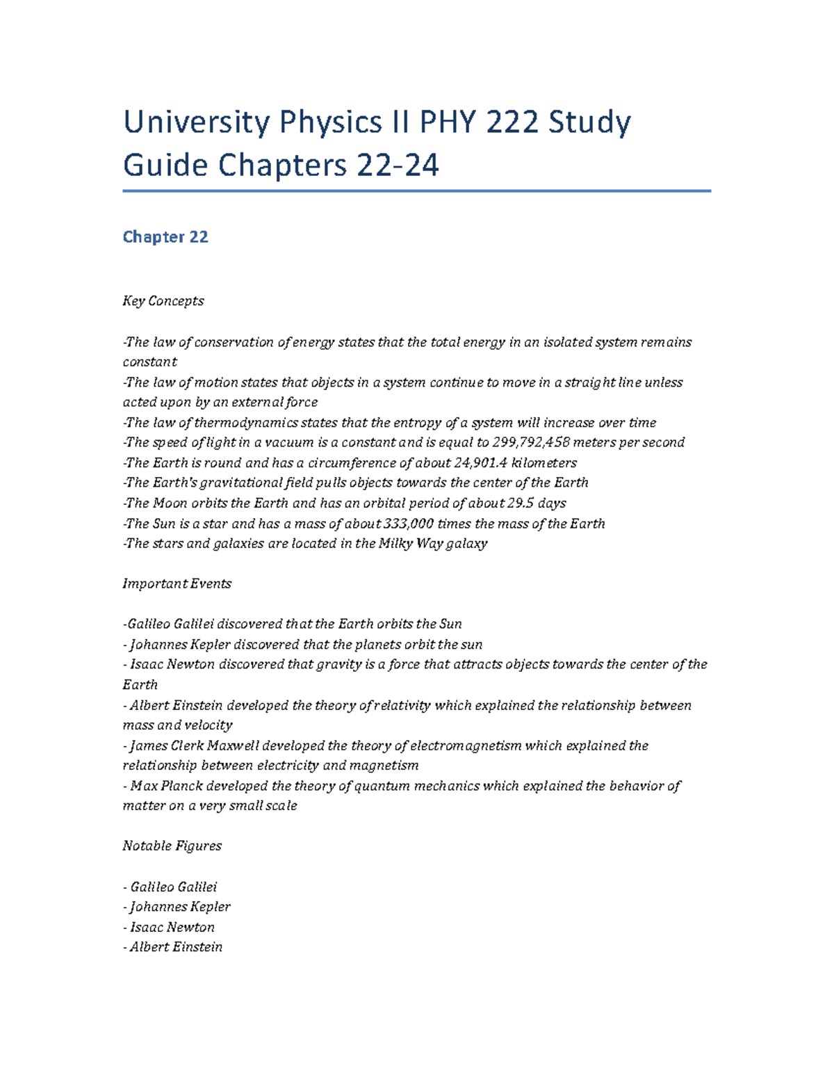 University Physics II PHY 222 Study Guide Chapters 22-24 - University ...