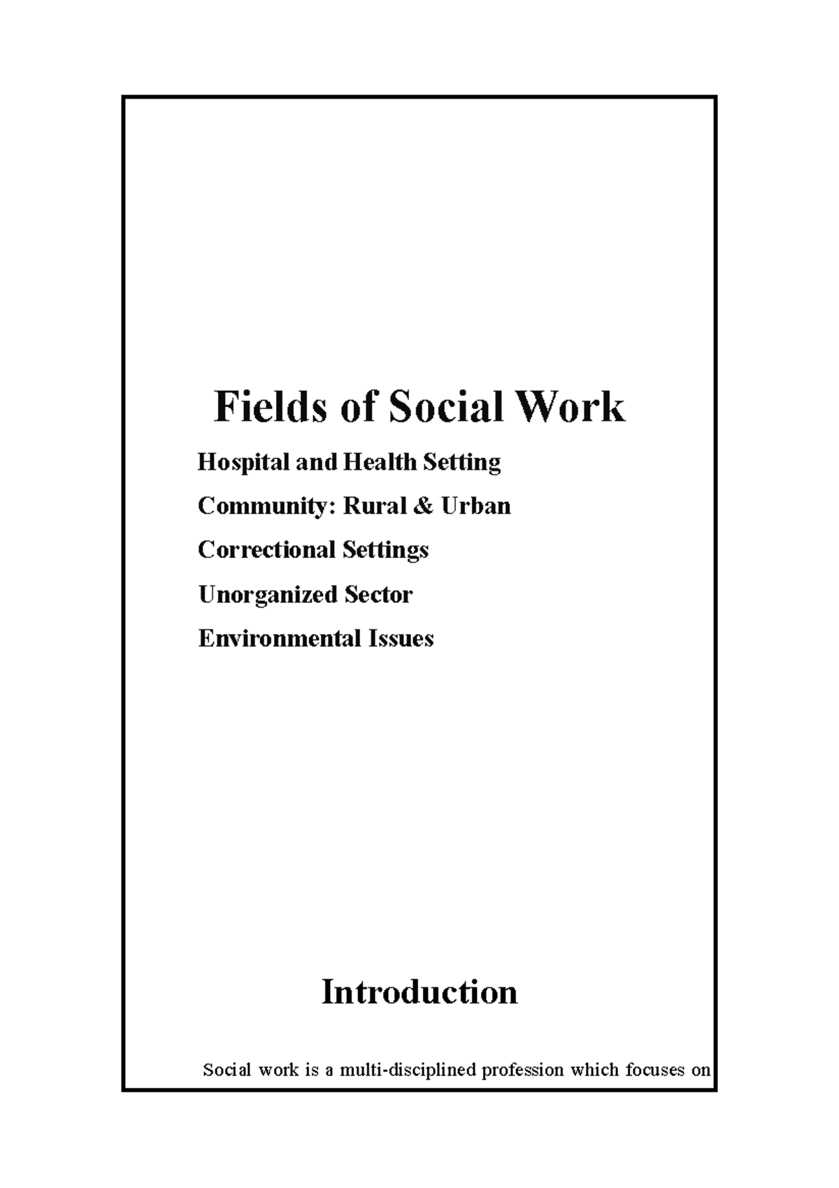 Fields of Social Work in India - Fields of Social Work Hospital and ...