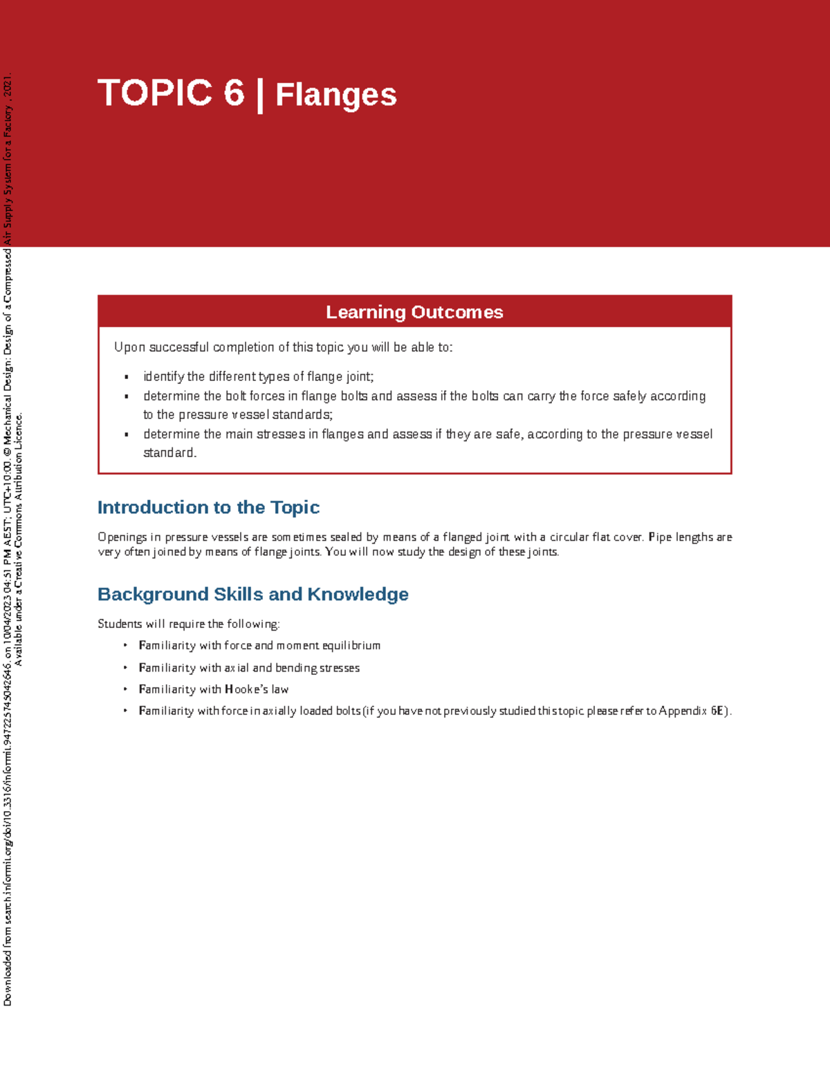 Mechanical Design - Topic 6 | Flanges Learning outcomes Upon successful completion of this topic ...