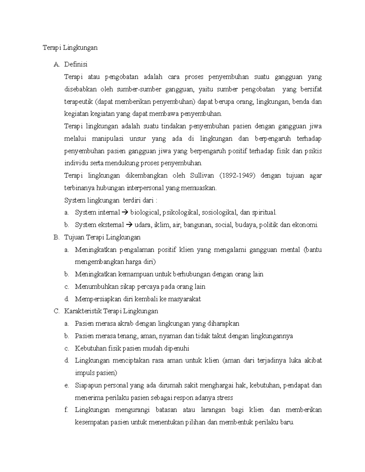 Konsep Terapi Lingkungan - Terapi Lingkungan A. Definisi Terapi atau ...
