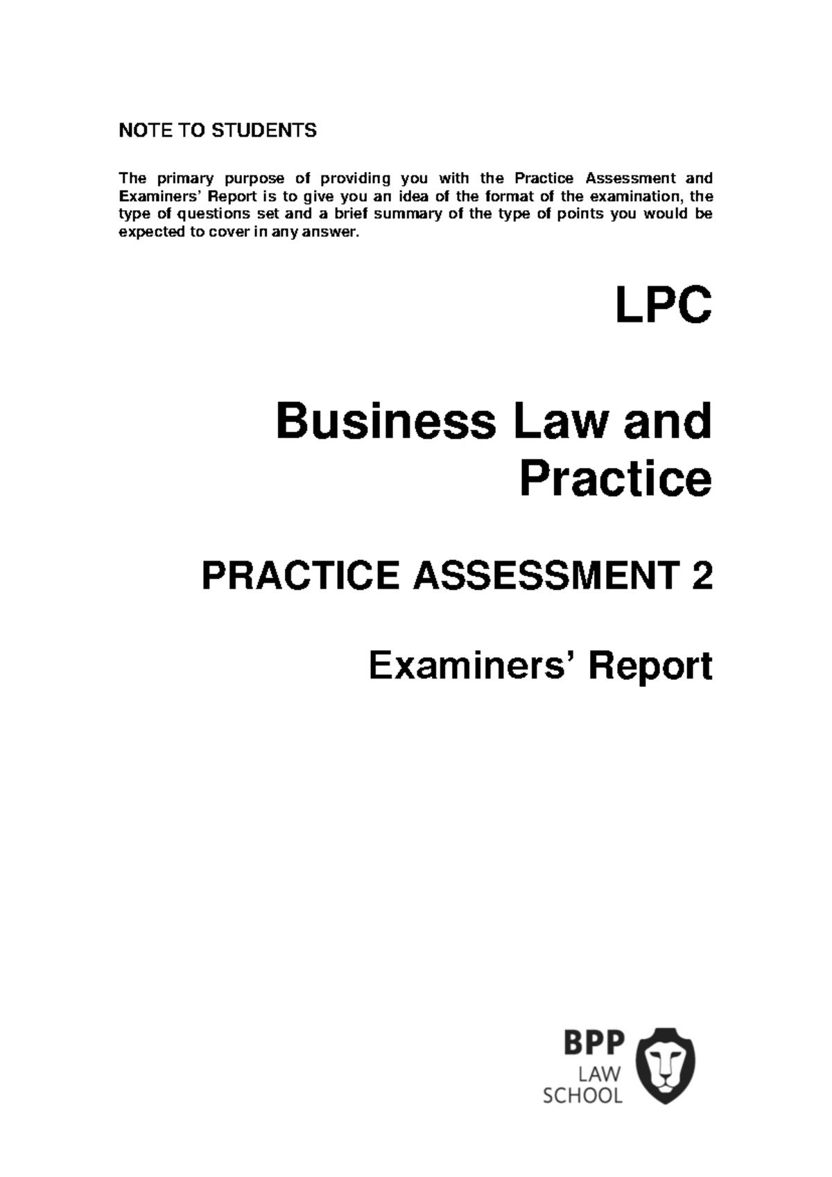 FTC PTC BLP Practice Assessment 2 Examiners Report 2022-23 - BPP - Studocu