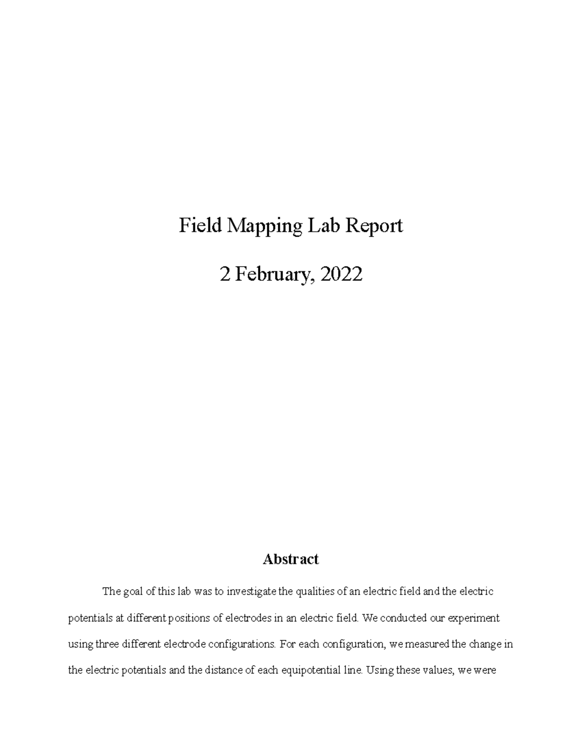 Field Mapping Lab Report - We conducted our experiment using three ...