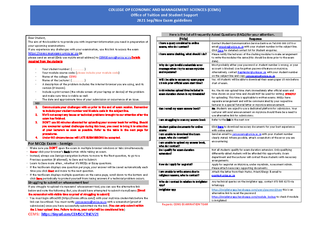 Final exam booklet 15 Sep 2021 - Dear Student, The aim of this booklet ...