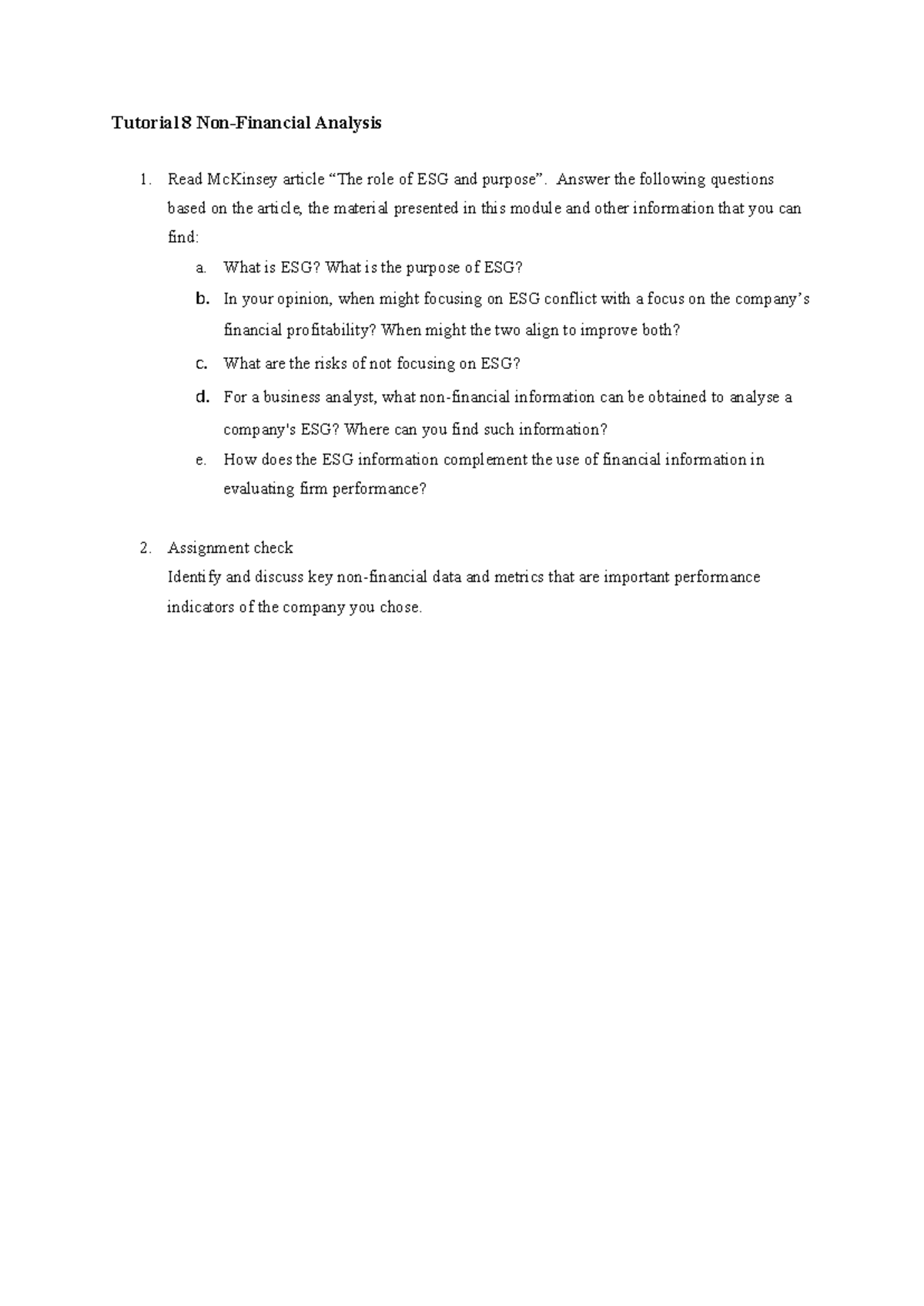 Tutorial 7 Non financial SW-1 - Tutorial 8 Non-Financial Analysis 1 ...